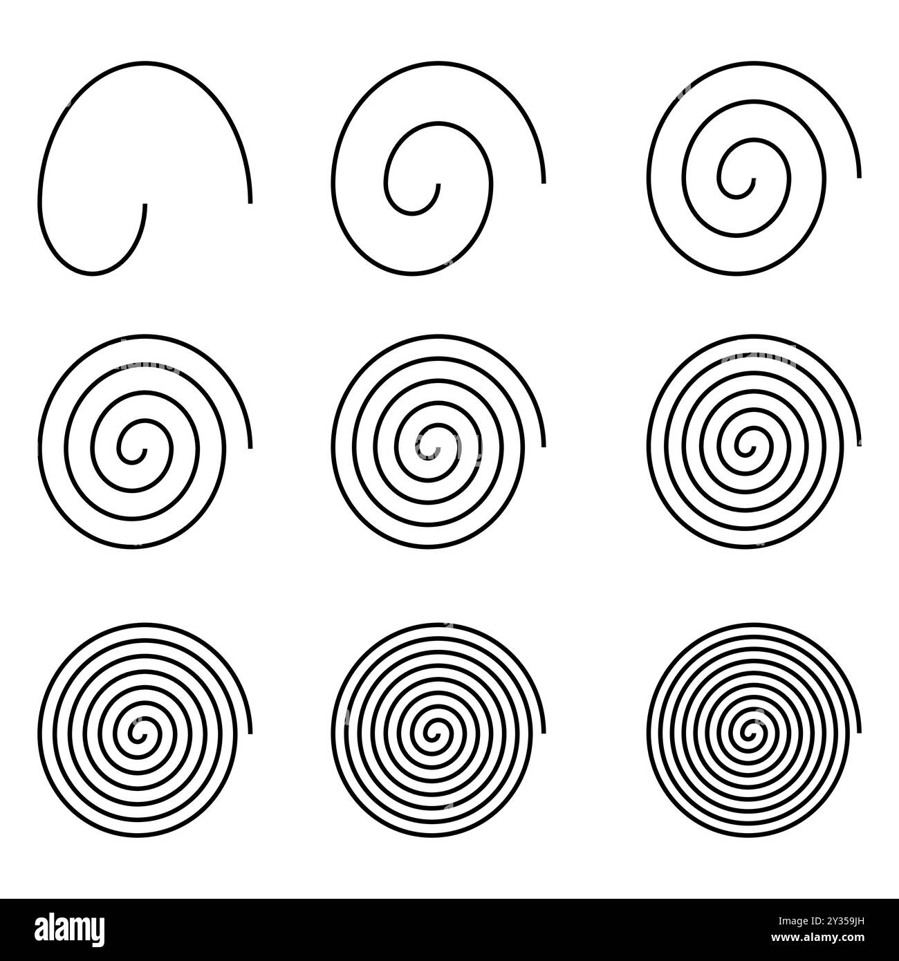 Line in spiral circle form. Spiral swirl shape design icon set vector ...