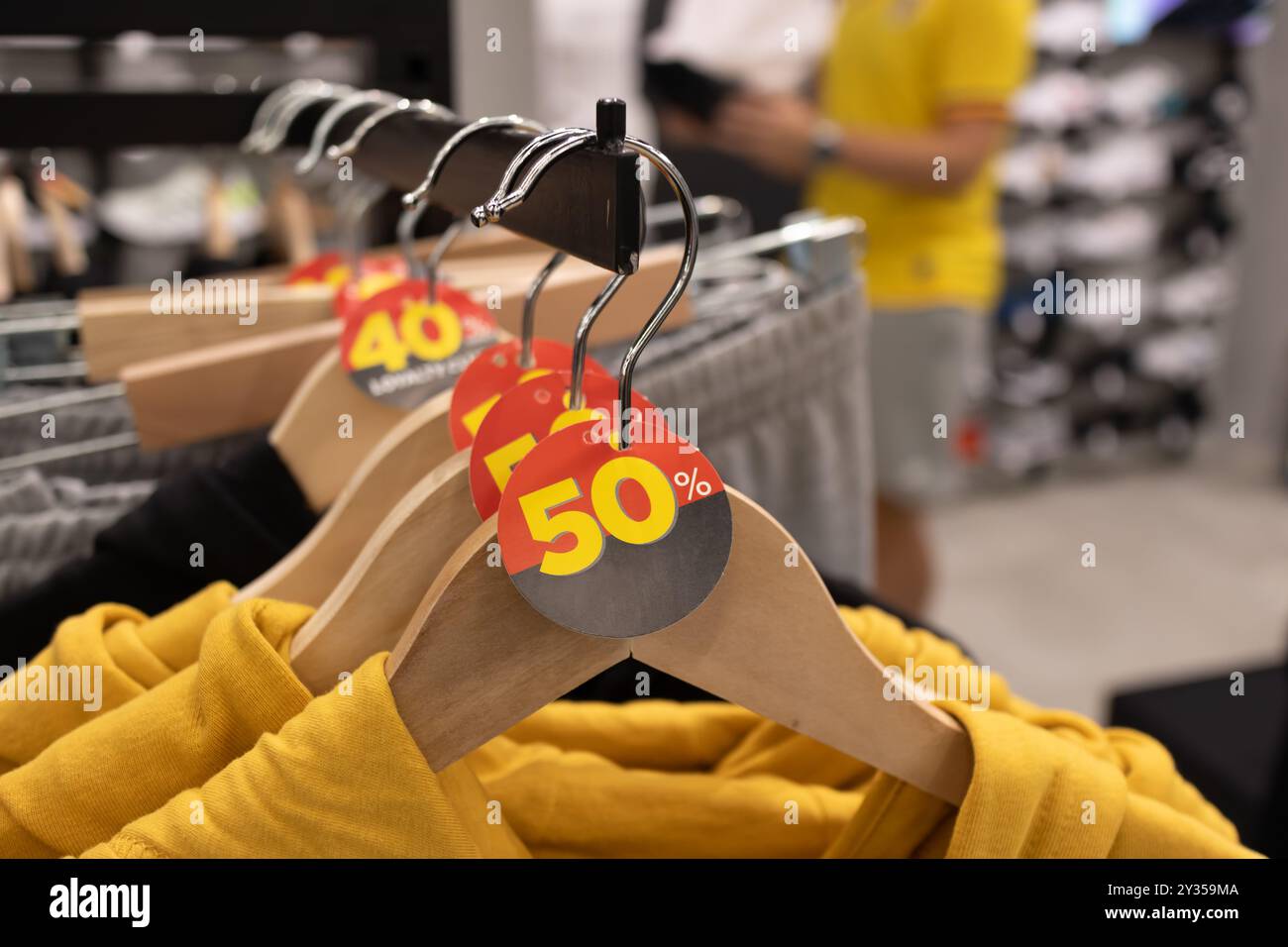 Abstract blurred background of Department store with sale. Store ...