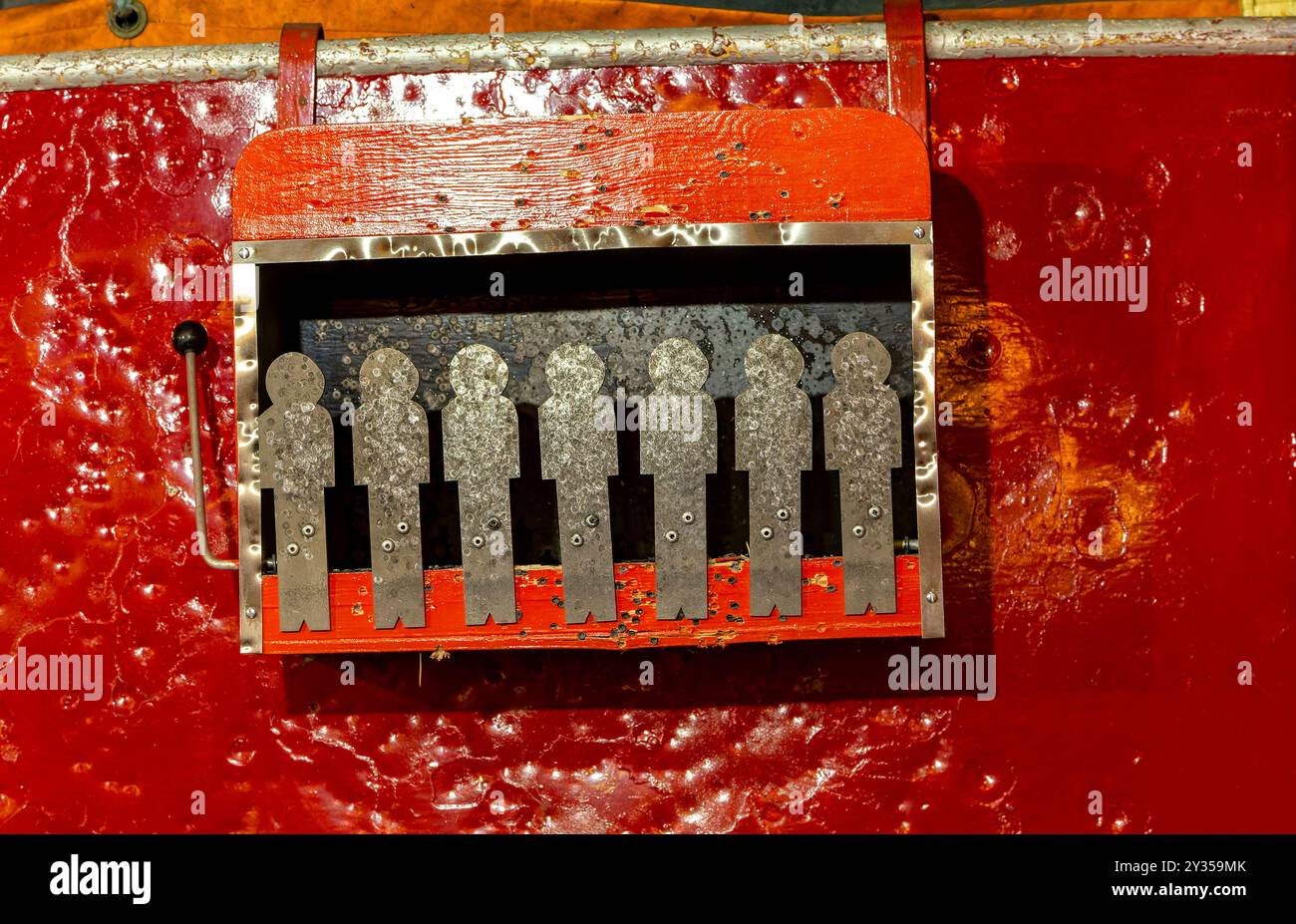 Detail of a Fairground Air Rifle Target. Group of Metal Figures in a ...