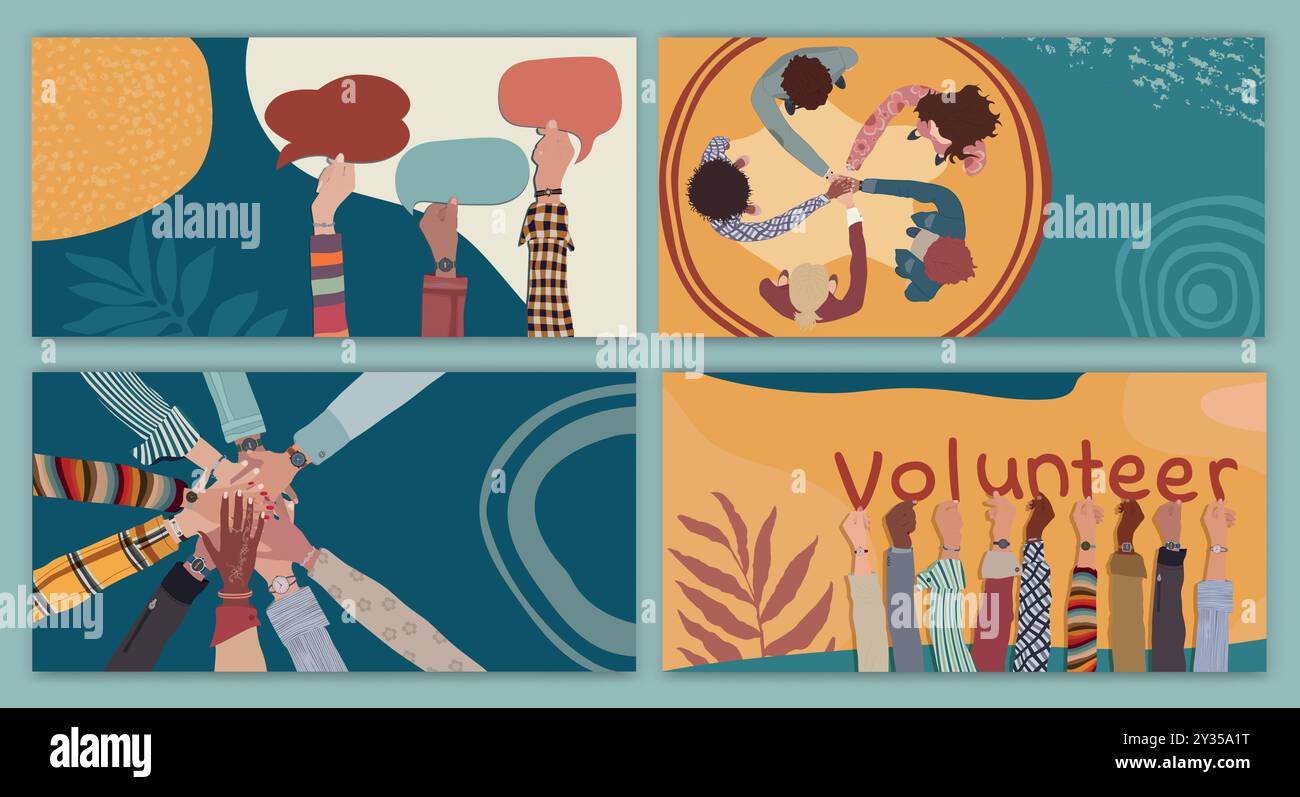 Volunteer people group concept. Banner poster editable template ...