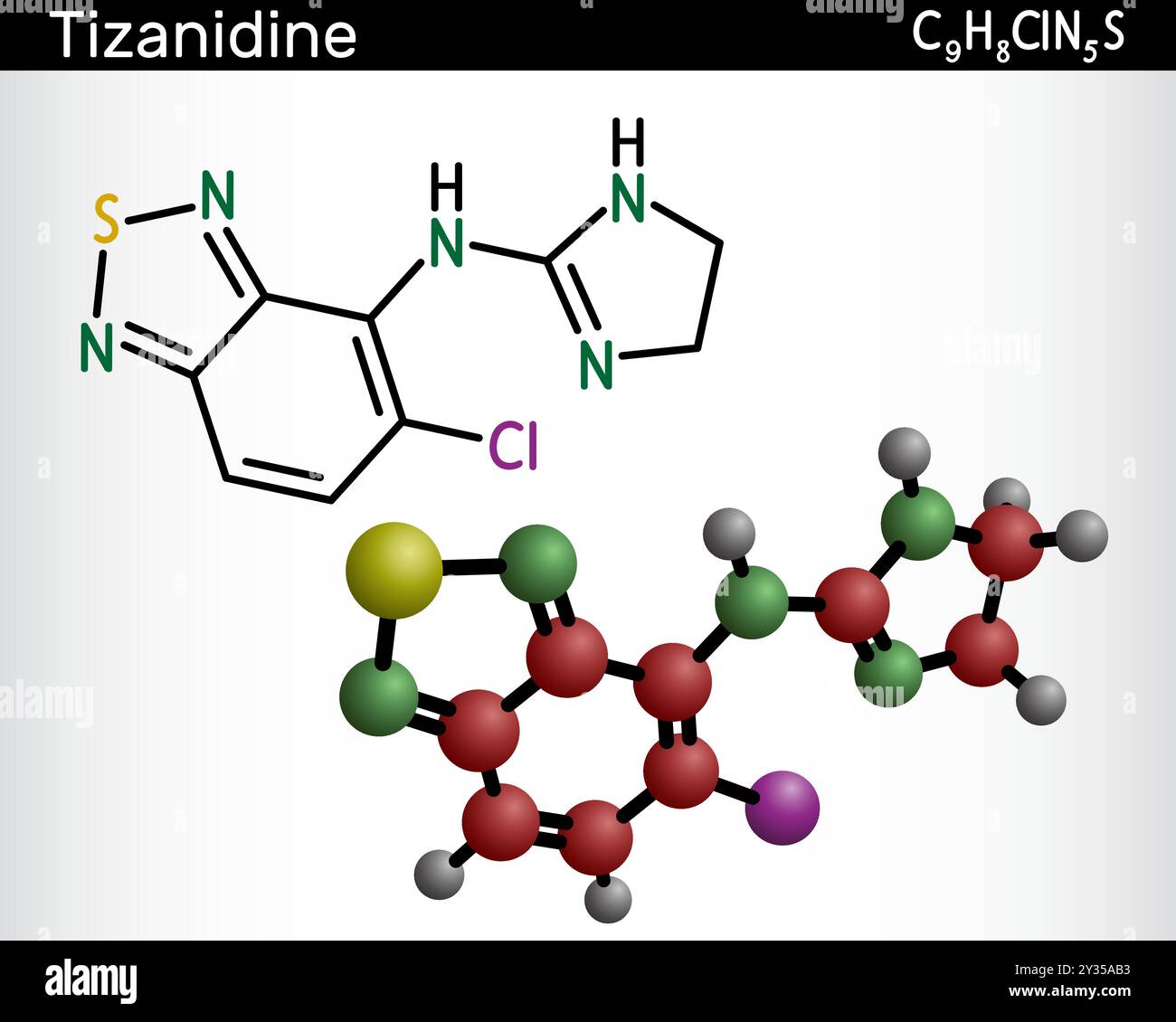 Tizanidine drug molecule. For treatment of muscle spasticity ...