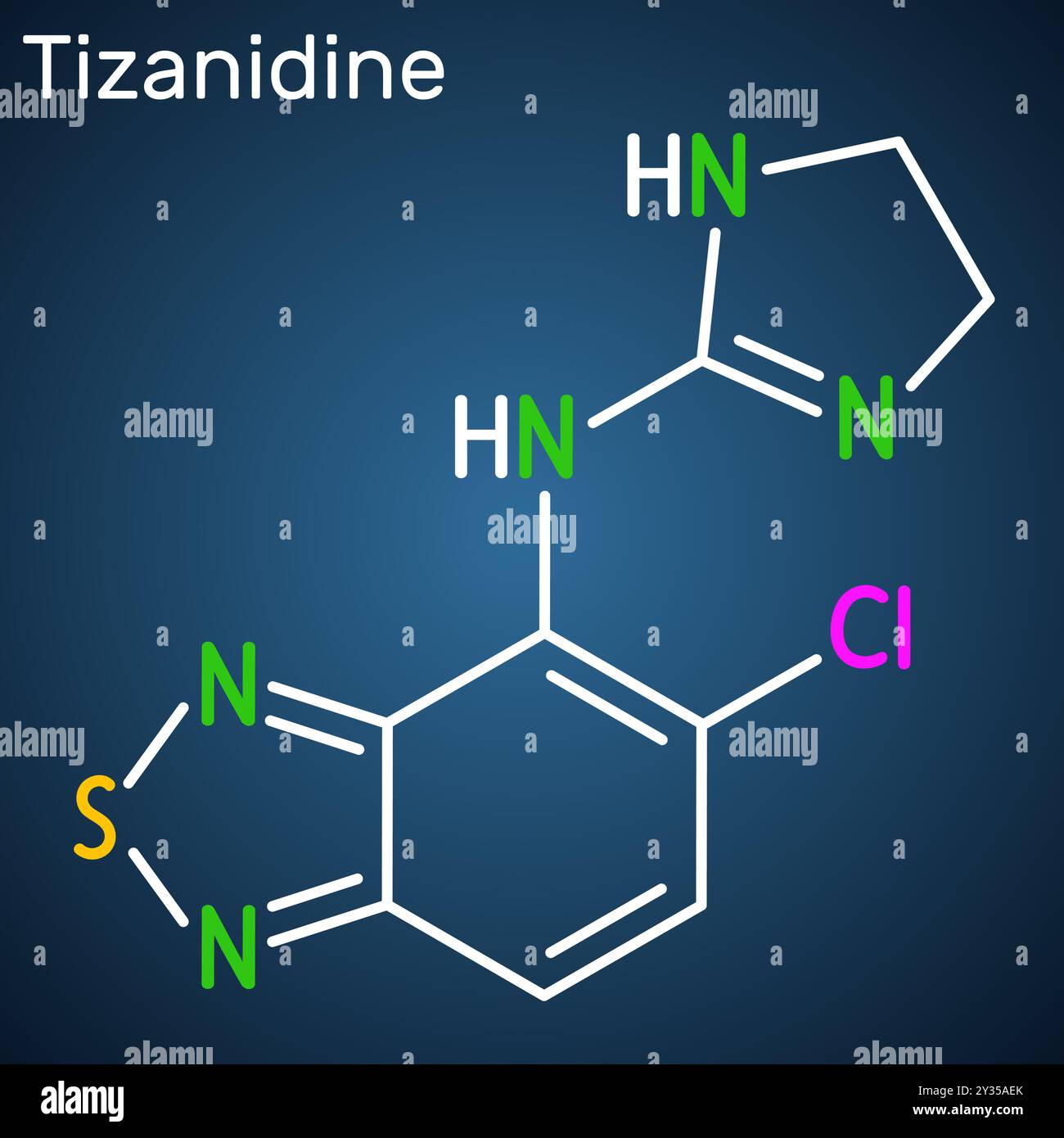 Tizanidine drug molecule. For treatment of muscle spasticity ...