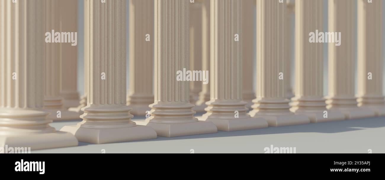 Stone columns colonnade and marble floor detail. Classical pillars row, building entrance ...