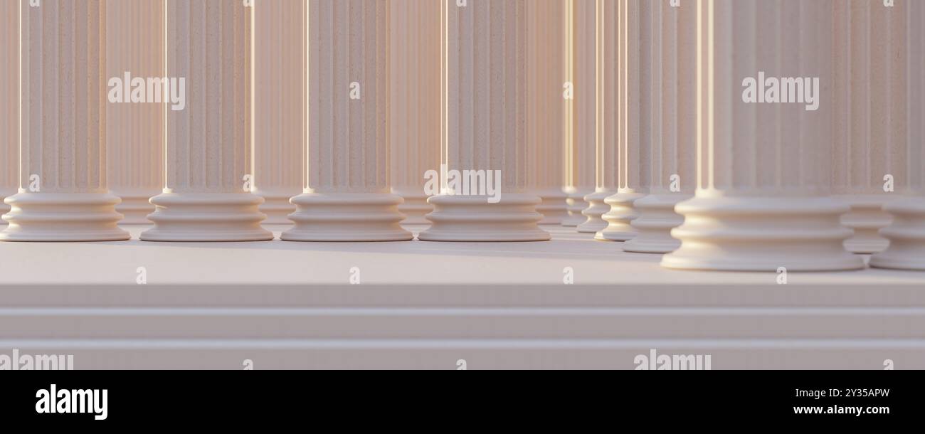 Marble columns and stairs, Classical pillars row in a building facade ...