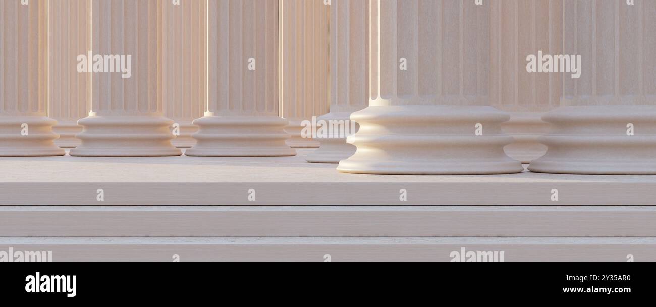 Marble columns and stairs, Classical pillars row in a building facade ...