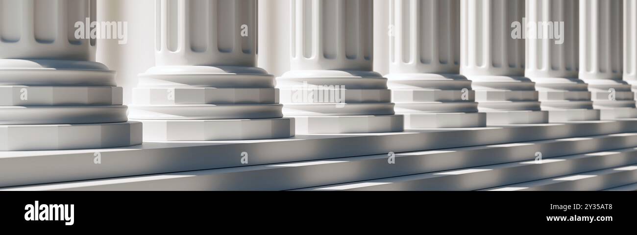 Marble columns and stairs, Classical pillars row in a building facade. Stone colonnade detail ...