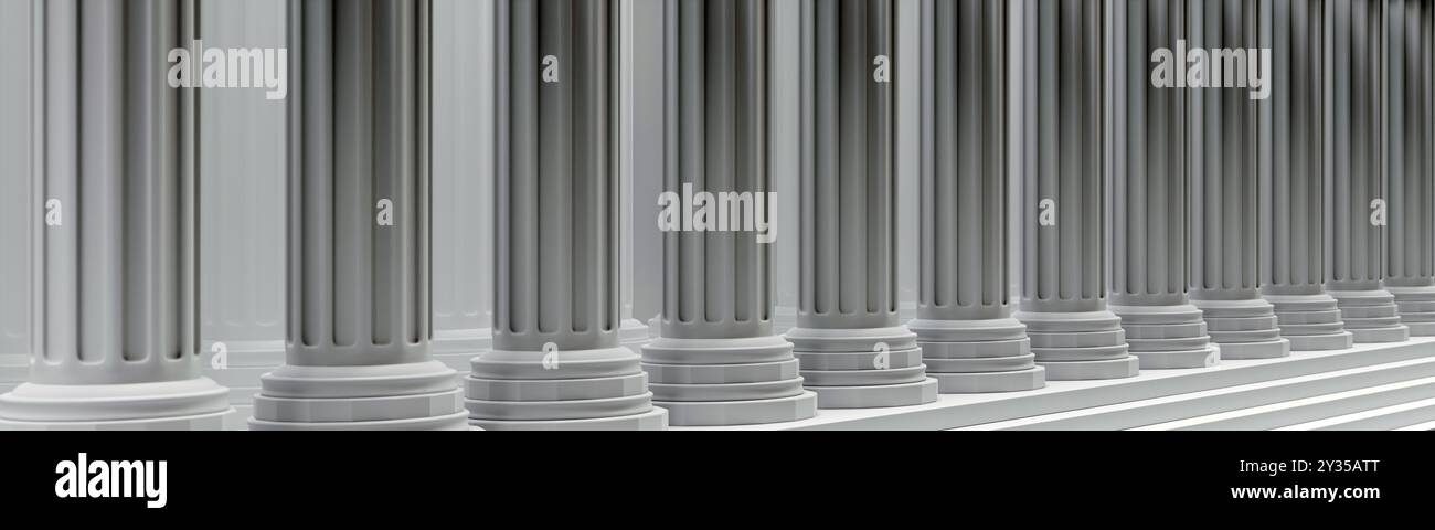 Marble columns and stairs, Classical pillars row in a building facade ...