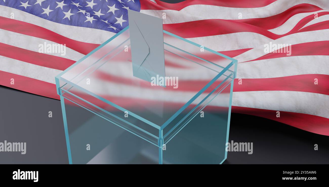 US election, white envelope on voting box, United States of America ...