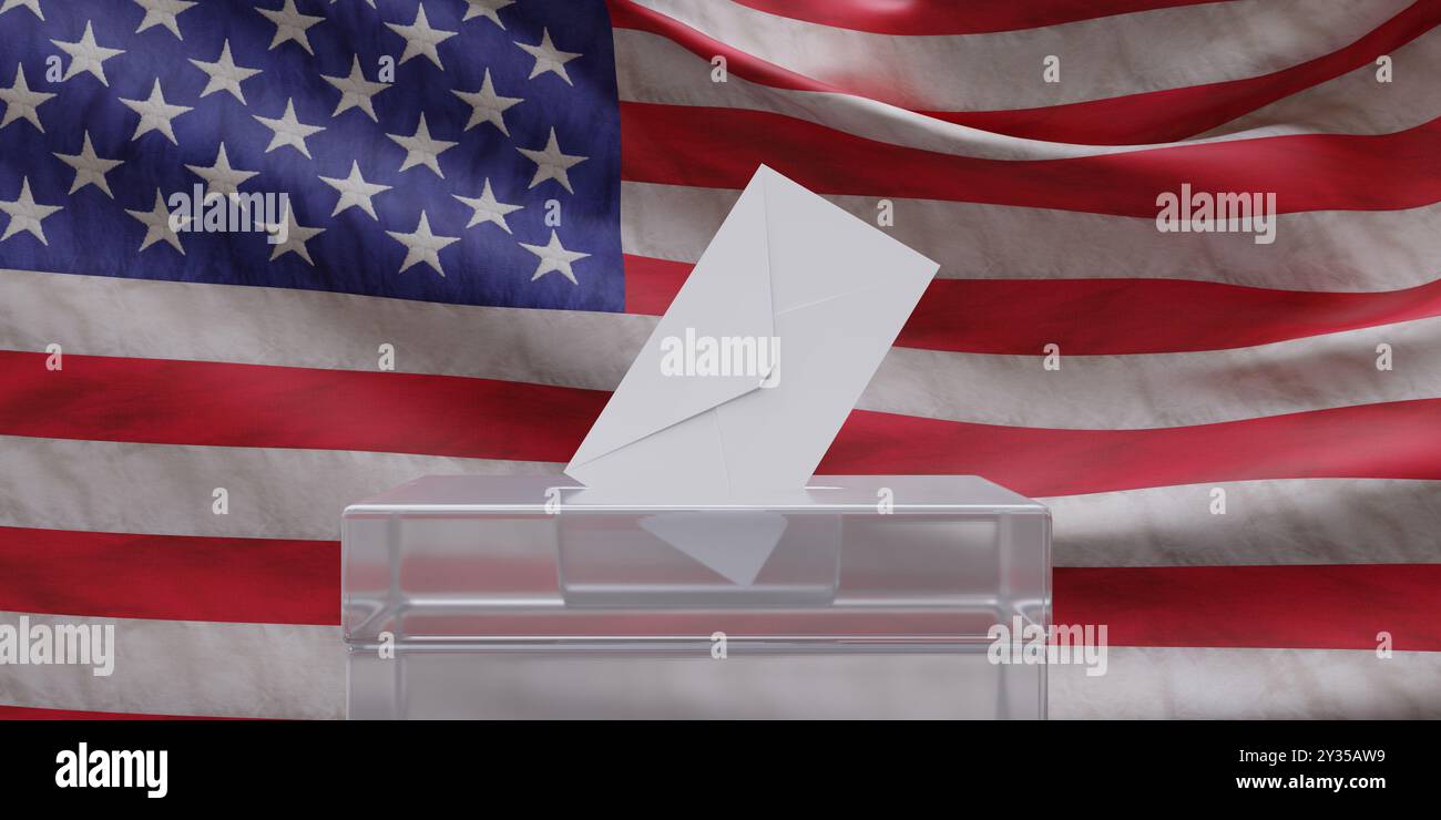 US election, white envelope on voting box, United States of America ...
