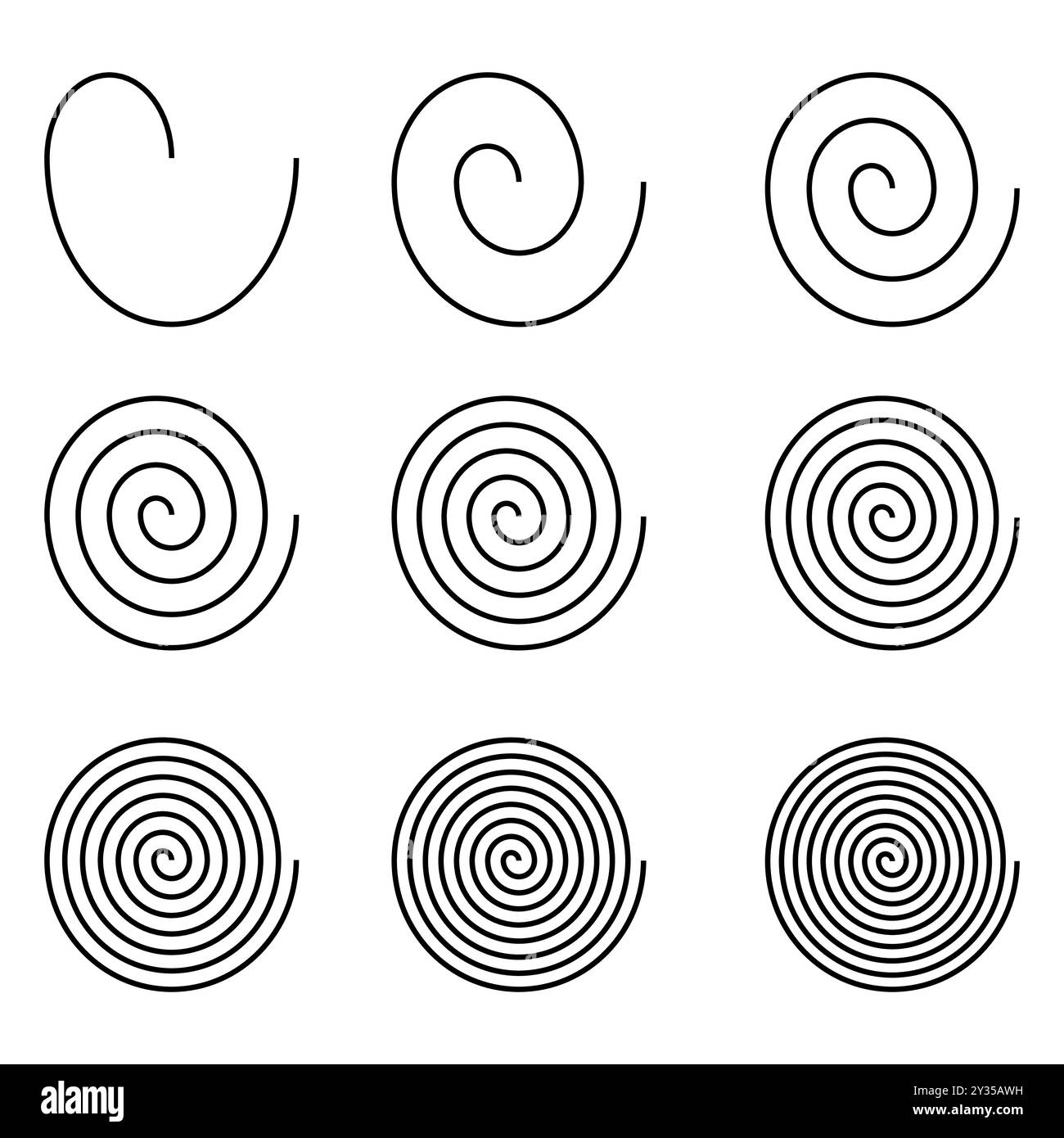 Line in spiral circle form. Spiral swirl shape design icon set vector ...