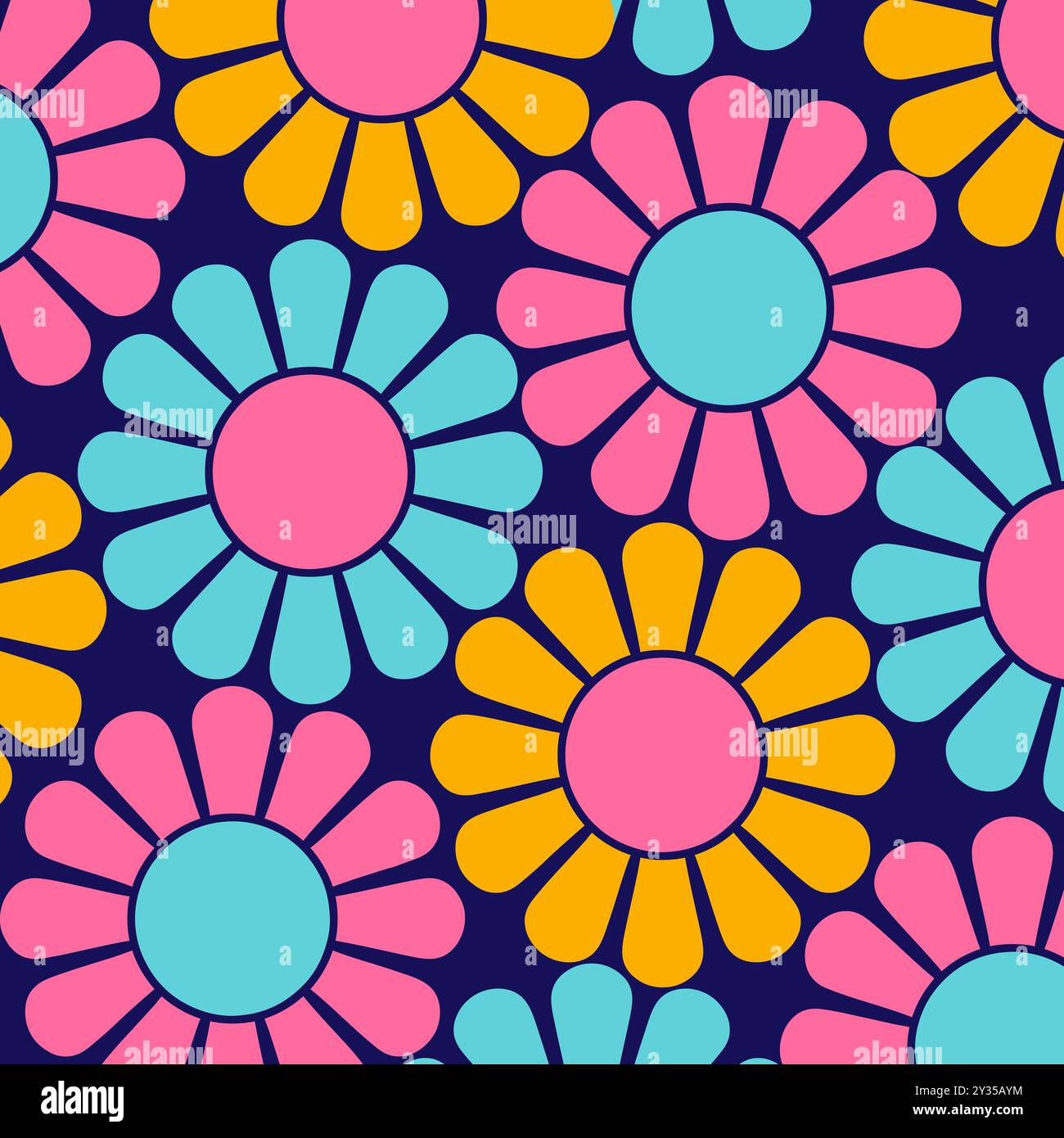 1960s Style Colourful Neon Daisy Flowers Pattern Stock Photo - Alamy