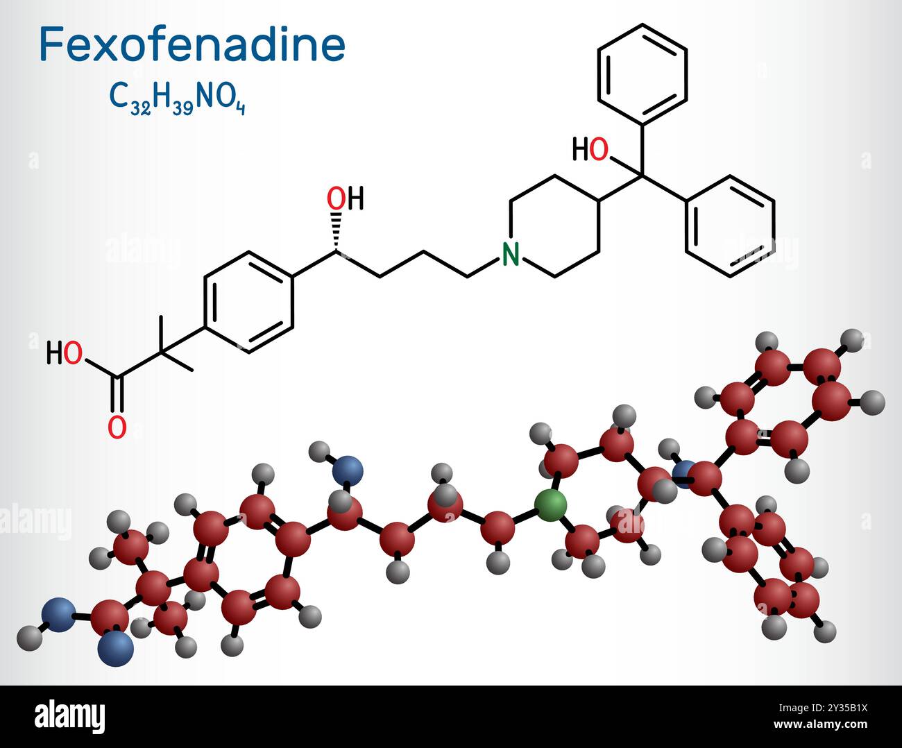 Fexofenadine molecule. It is symptomatic drug of seasonal allergic ...