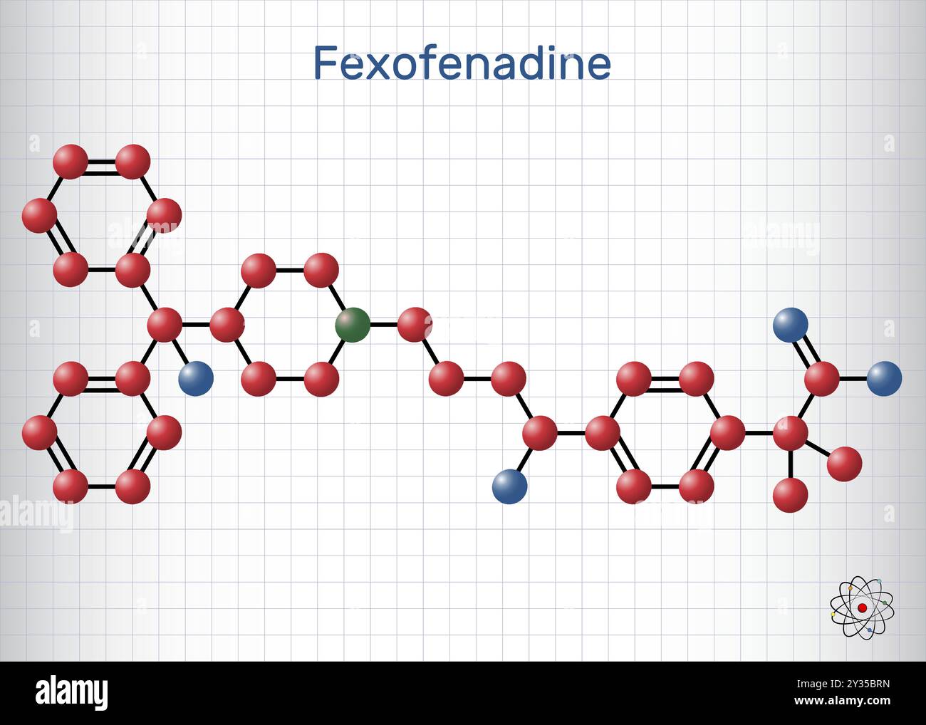 Fexofenadine molecule. It is symptomatic drug of seasonal allergic ...
