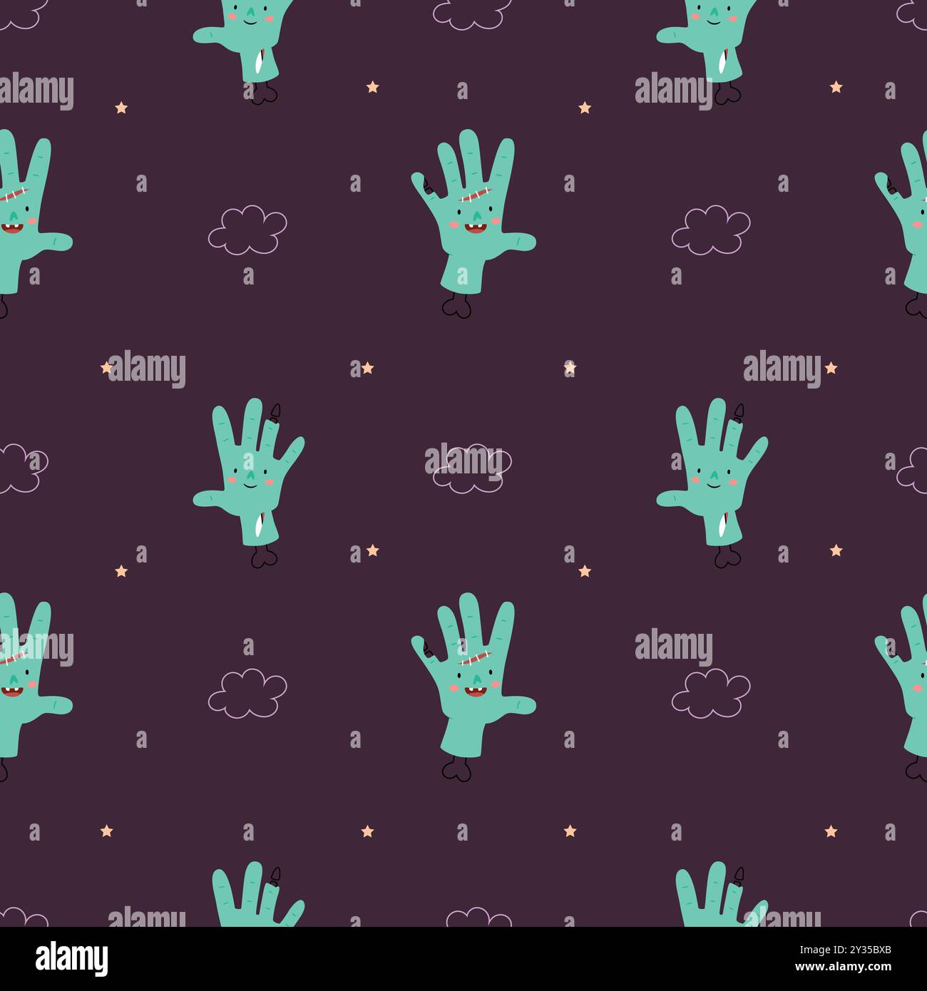 Pattern in cheerful zombie hands.Cute Horror background for textiles ...