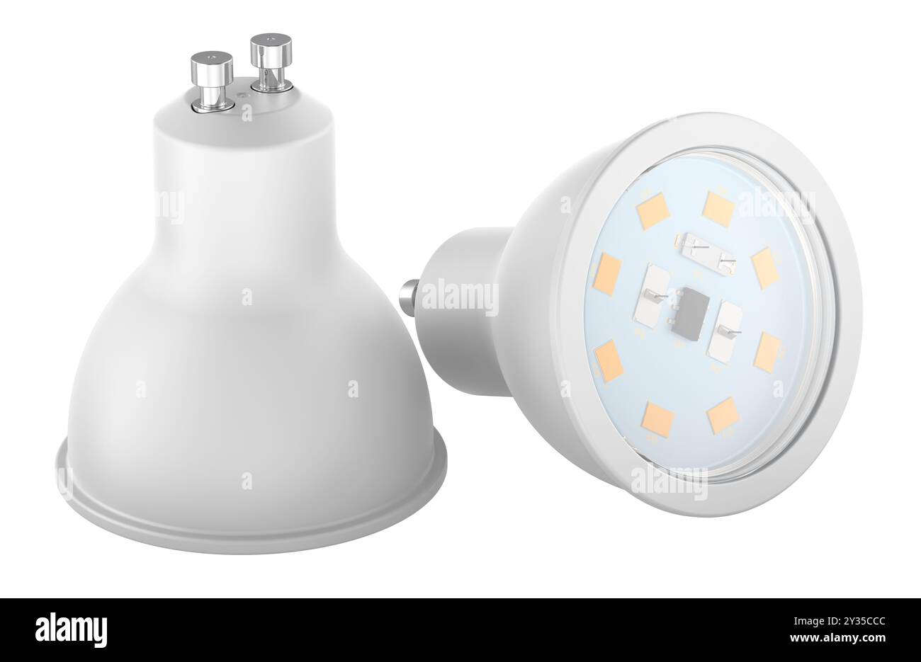 Two GU10 LED Bi-pin Light Bulbs with Twist Lock Base, 3D rendering ...