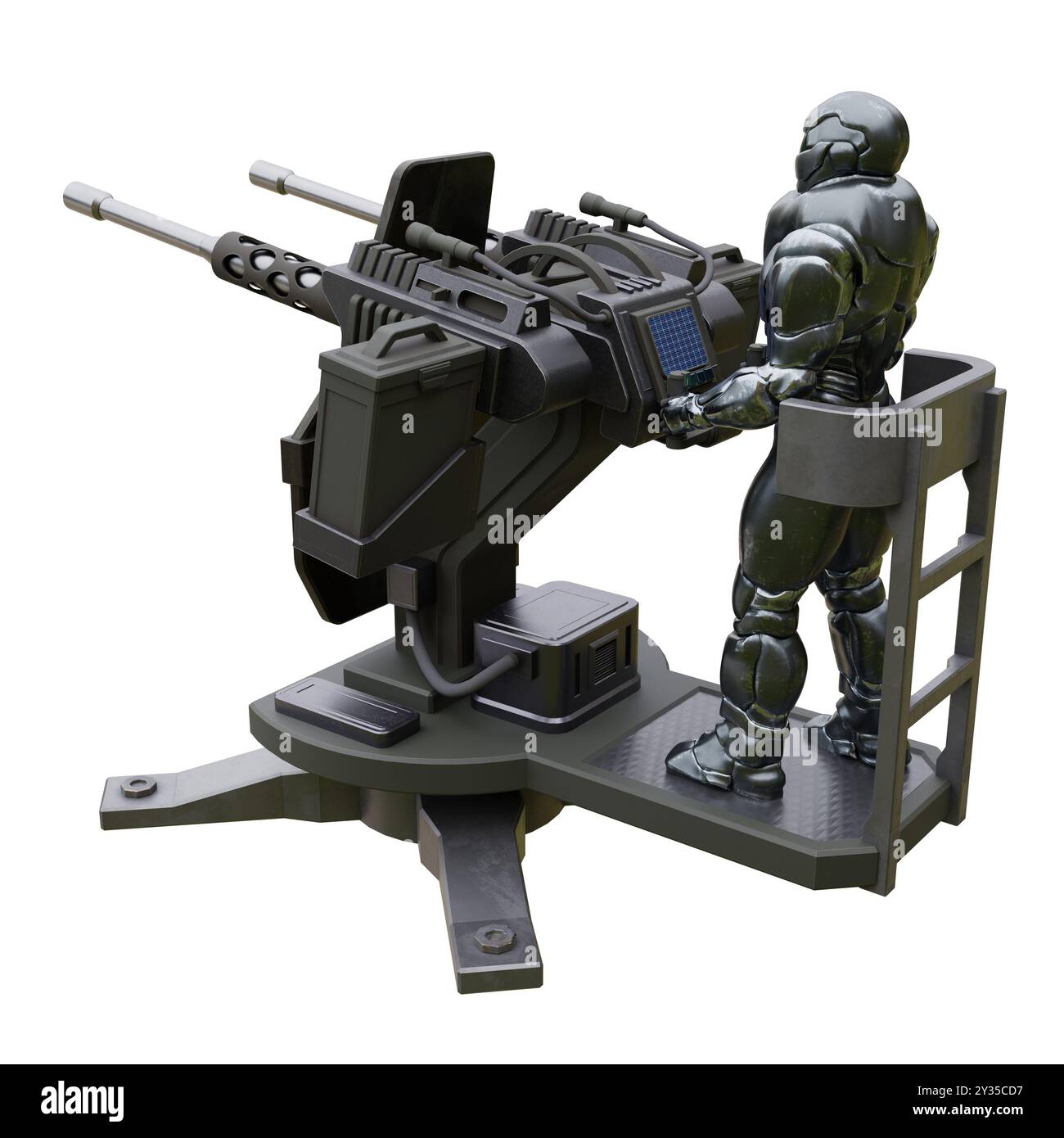 Heavy Combat Future Soldier with Anti-Aircraft Cannon Stock Photo - Alamy