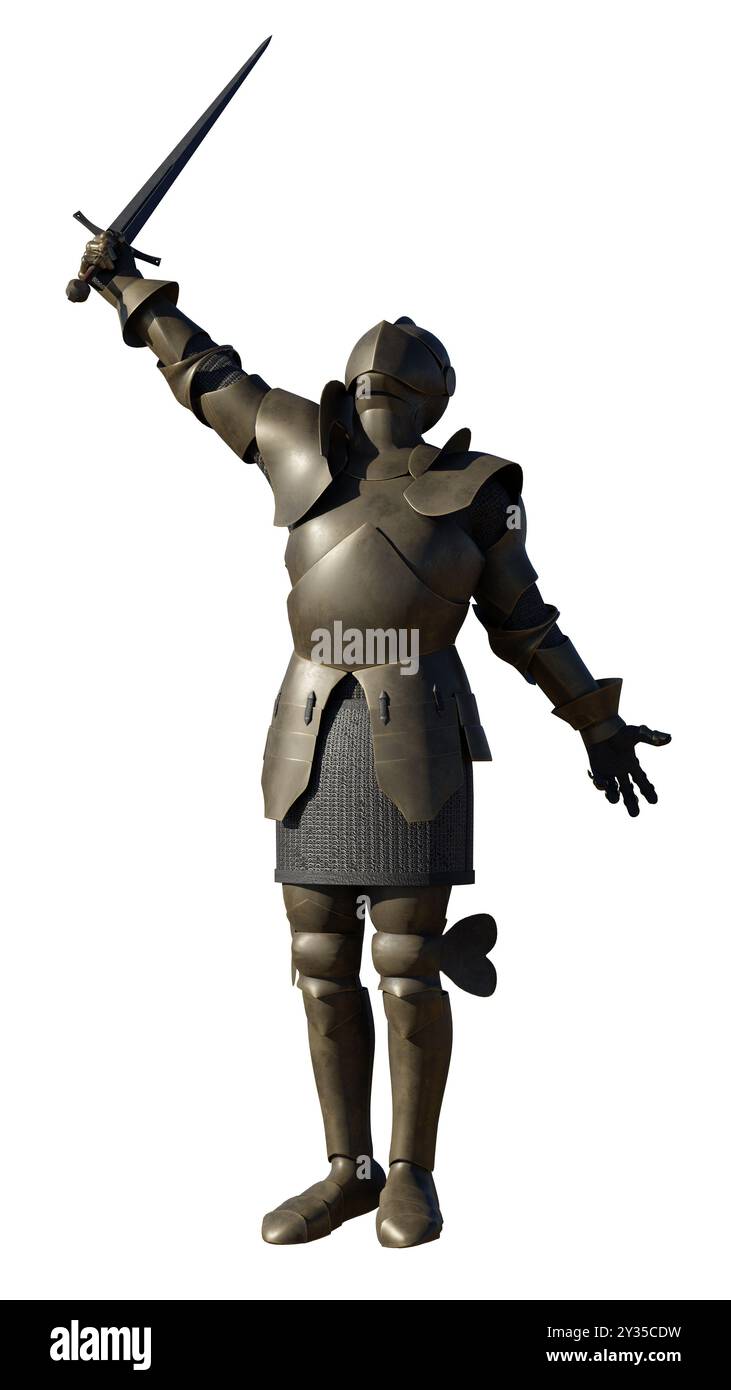 Medieval Knight in Bronze Armour in a Victory Pose Stock Photo - Alamy