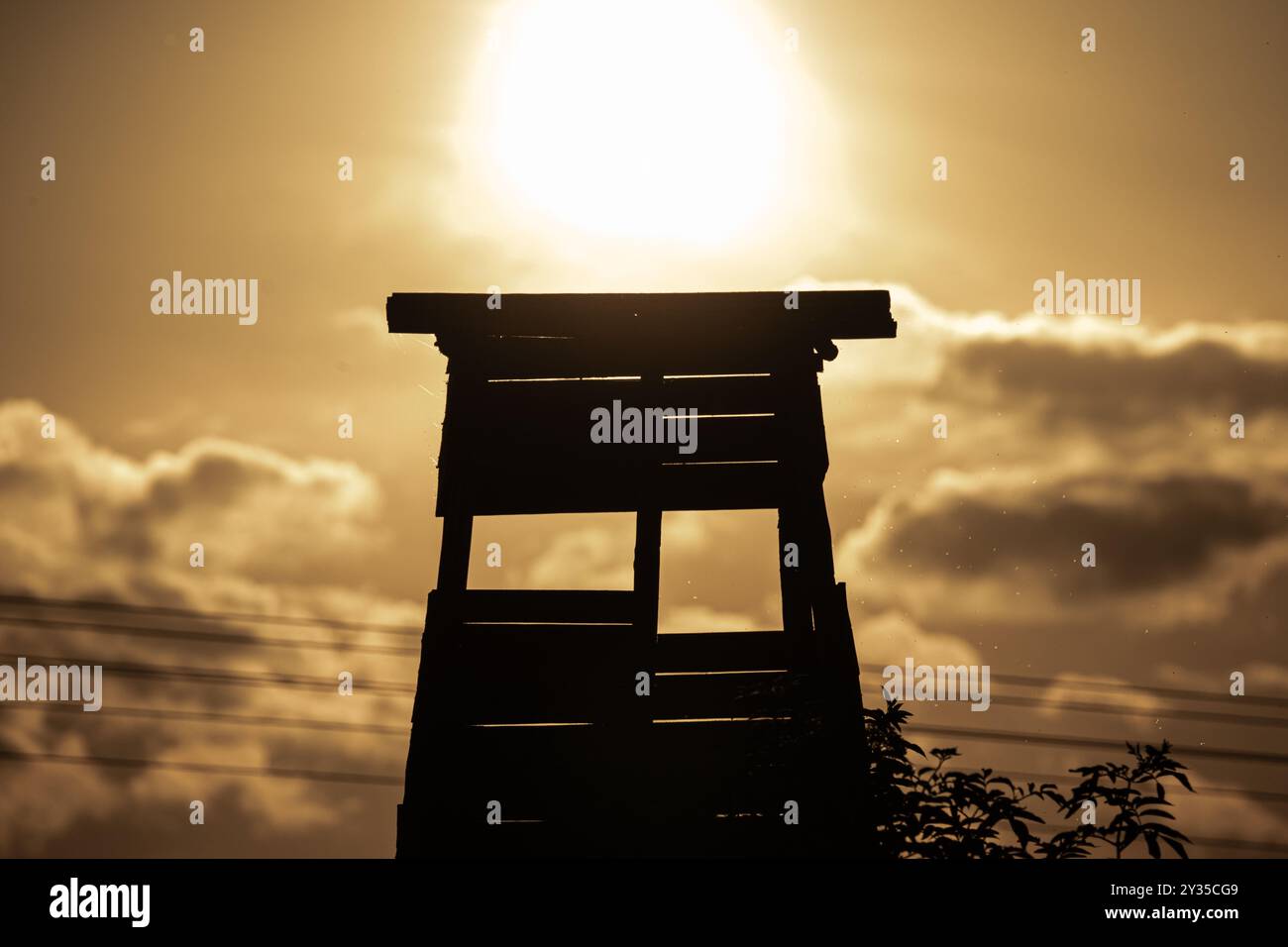 Hunting stand and sunset, hunting Stock Photo - Alamy