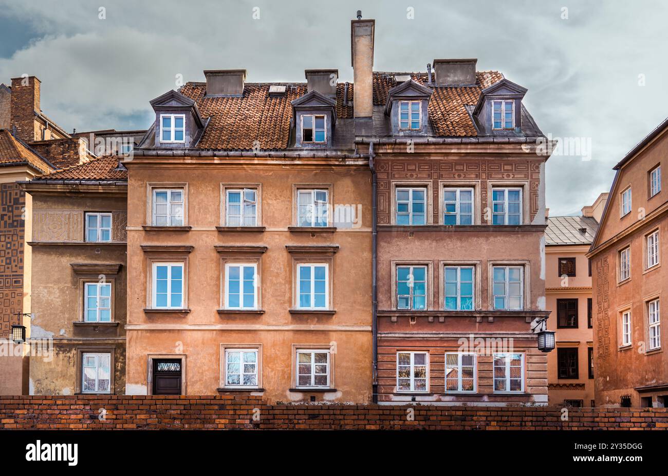 Historic tenement houses. European city street. European architecture ...