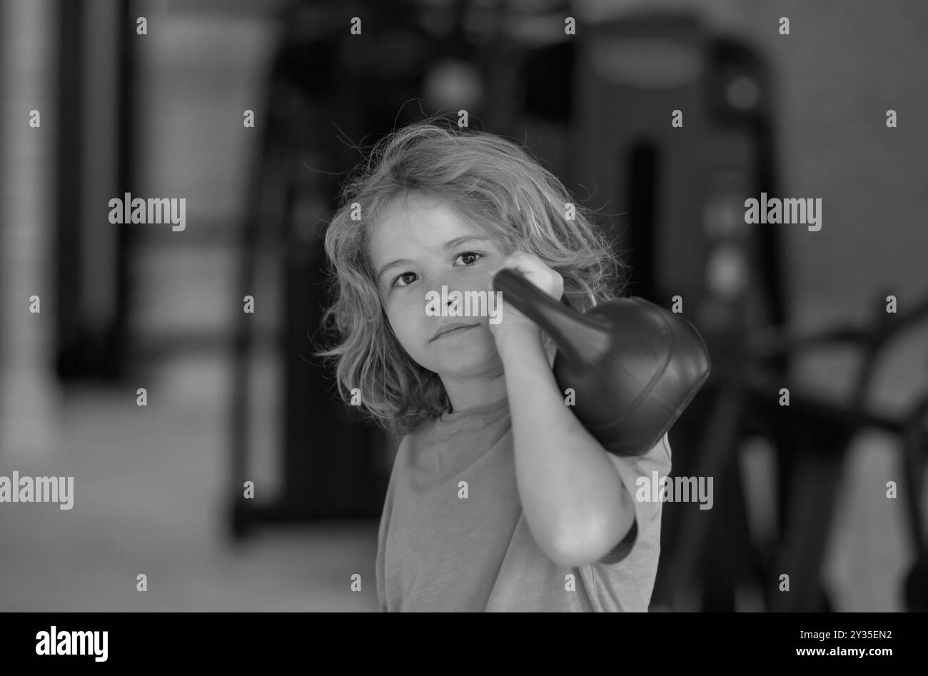 Kid workout in gym Black and White Stock Photos & Images - Alamy