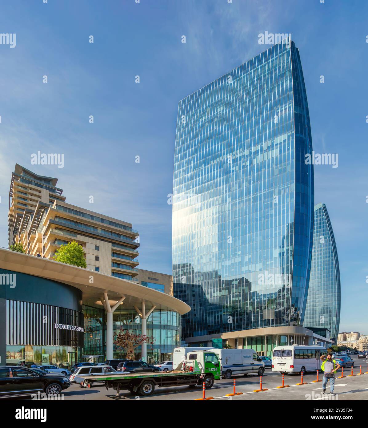 Baku, Azerbaijan - May 10 2024: Tall glass Port Baku Towers reflecting ...