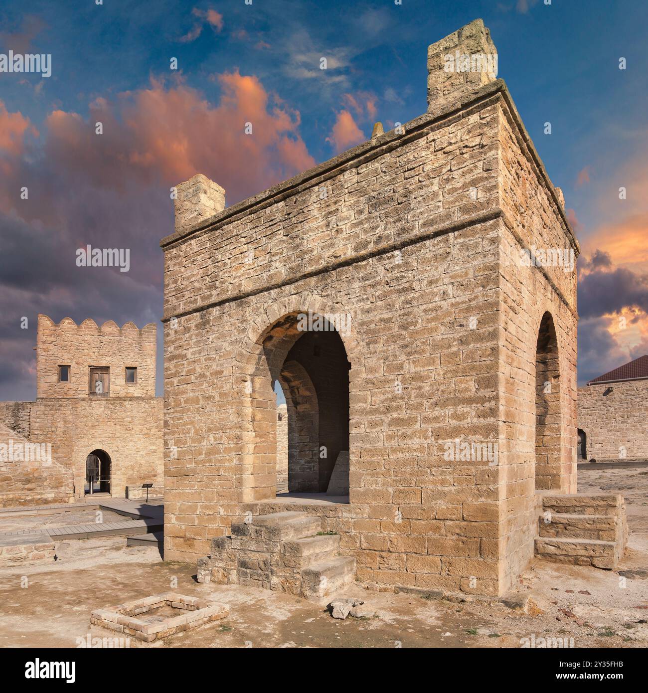A view of the courtyard of the Ateshgah Fire Temple in Baku, Azerbaijan ...
