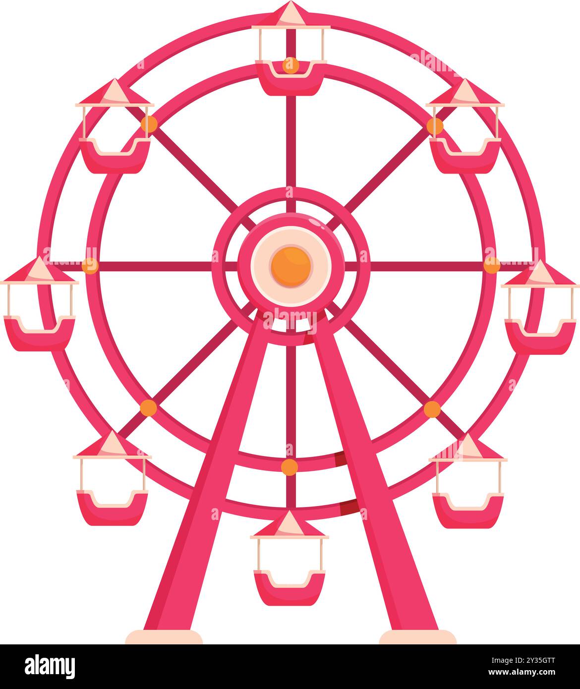 Pink ferris wheel with empty cabins standing still on white background ...