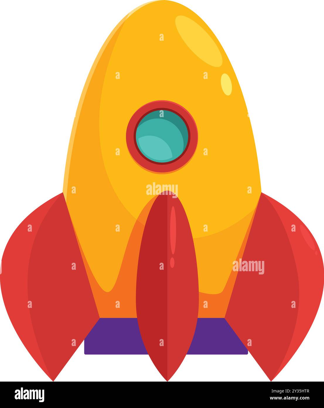 Cartoon spaceship with red wings and a round window is ready for flying ...