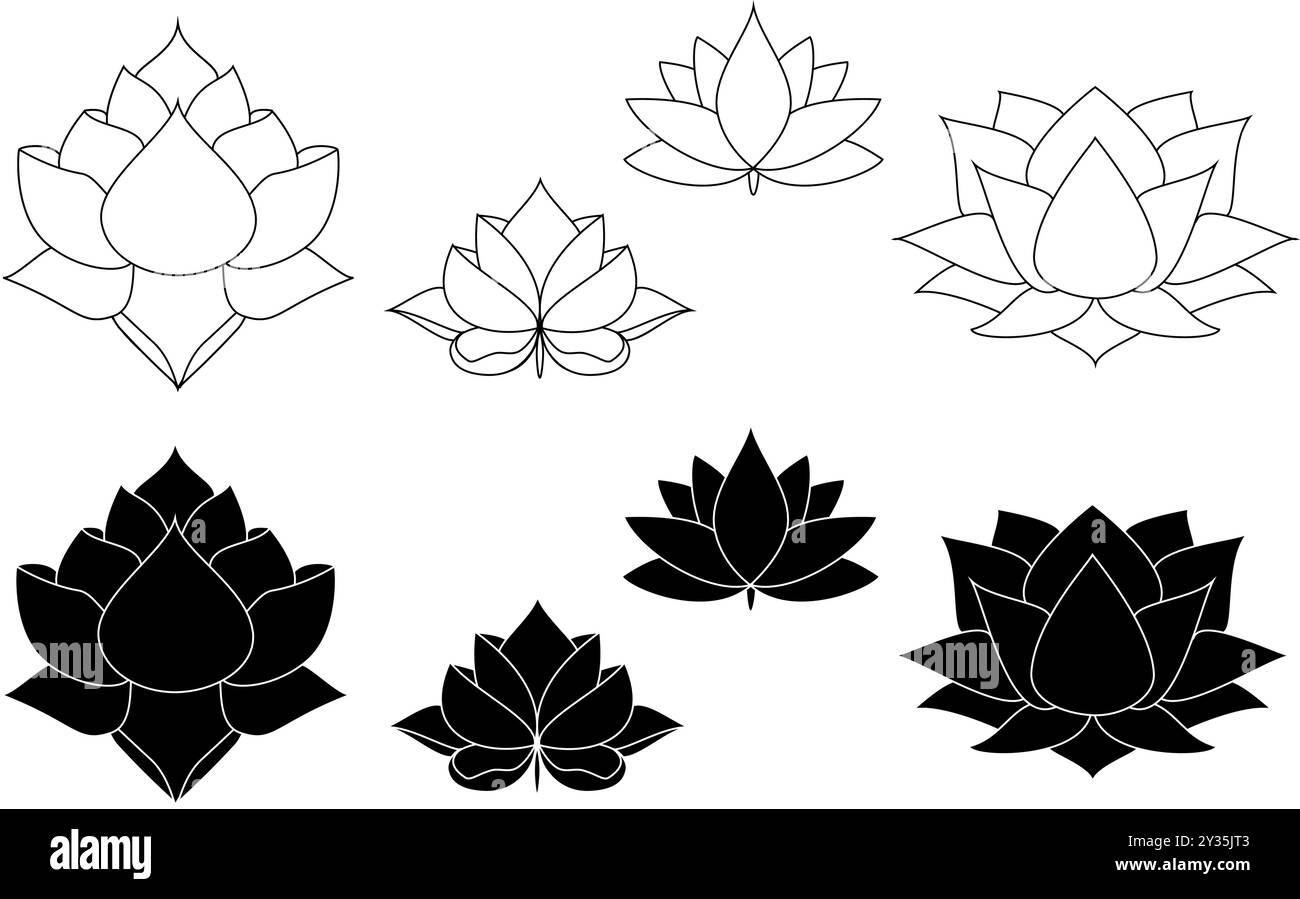 Vector water lily icon. Yoga lotus symbol, flower of well-being and ...