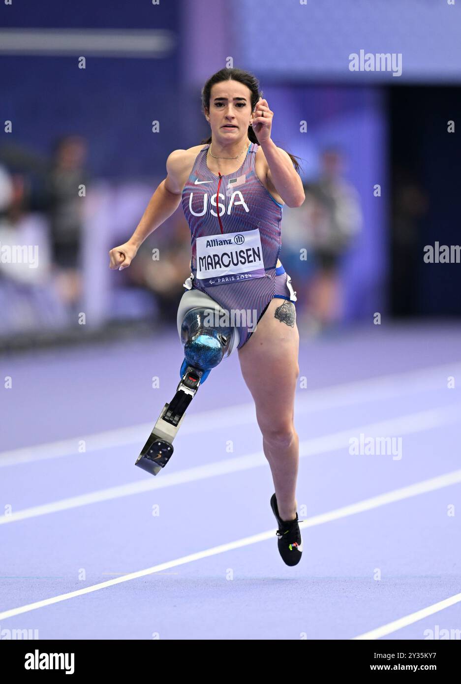 Lindi Marcusen of the USA competing in the women’s T63 round 1heat 2 at ...