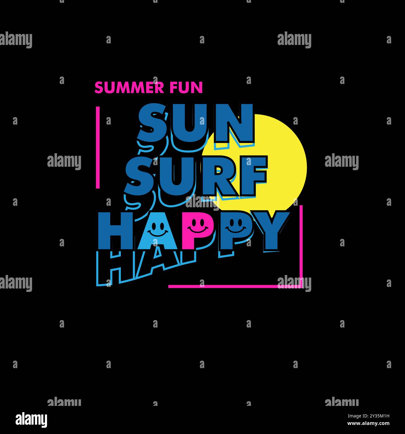 Sun surf happy typography funny quotes summer lettering design Stock ...