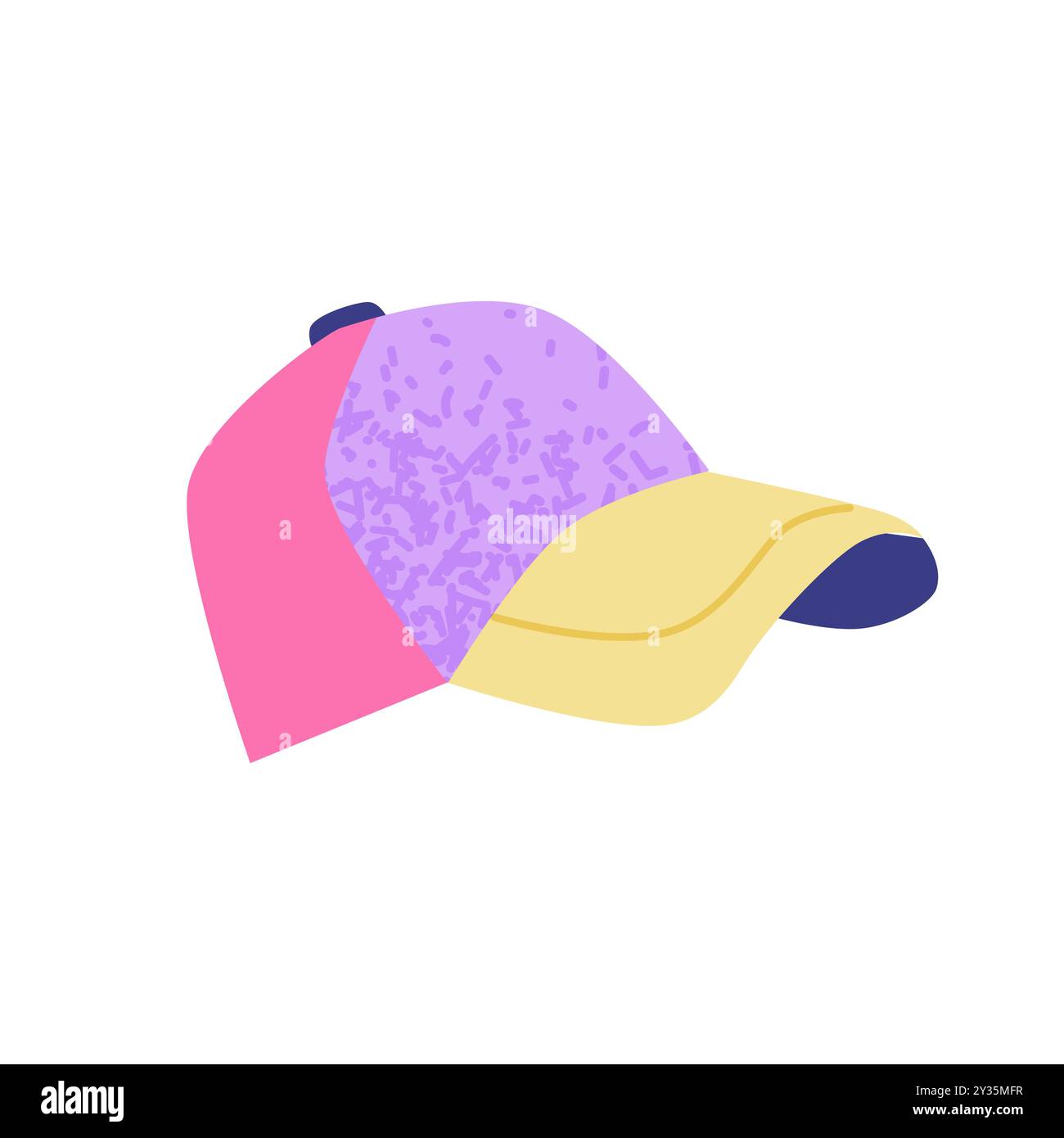 90s baseball hat. Bright multicolour hand drawn object. Vector ...