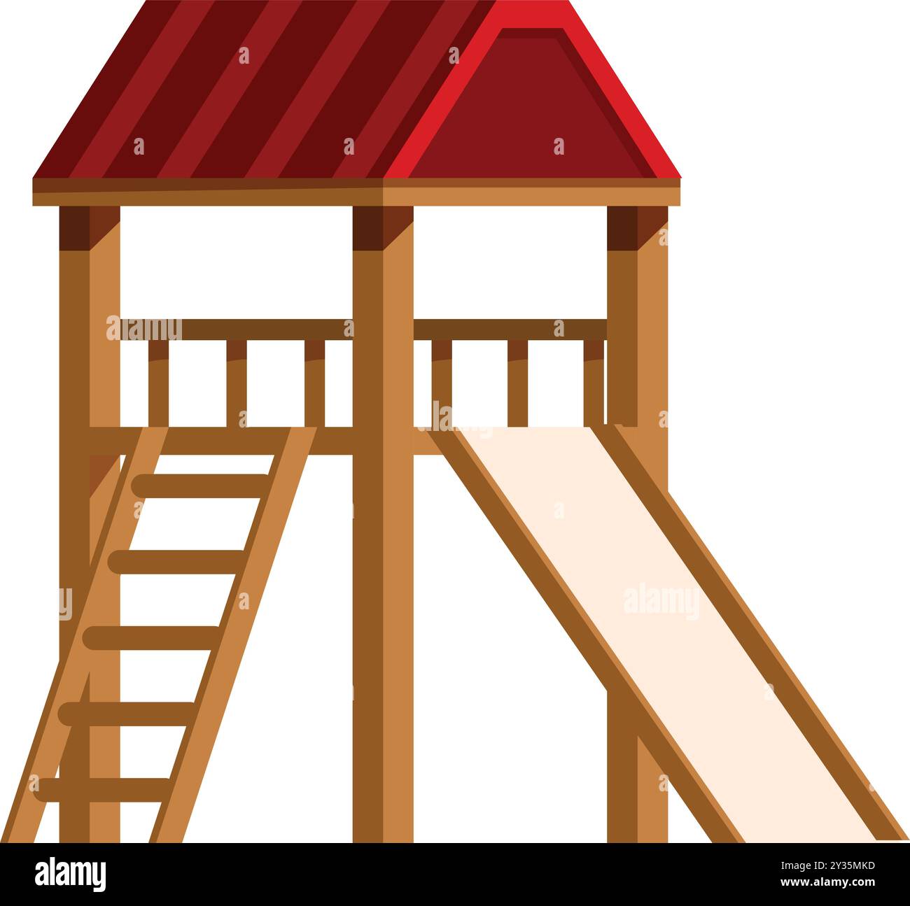 Playground slide structure with a red roof, made from wood, perfect for ...