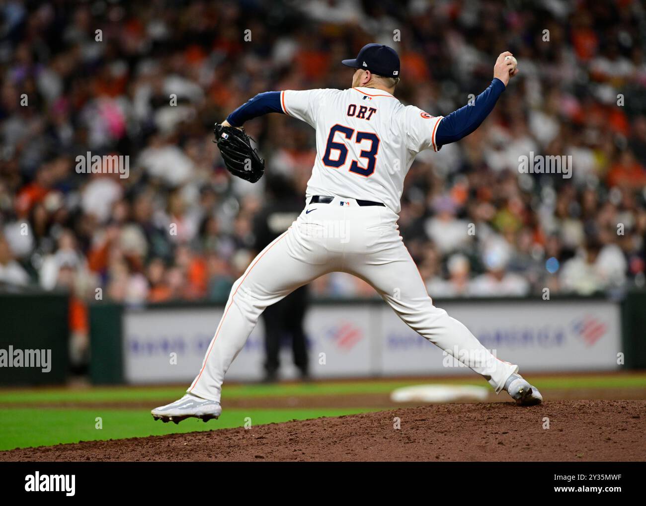 Houston Astros pitcher Kaleb Ort (63) enters the game with two outs in ...