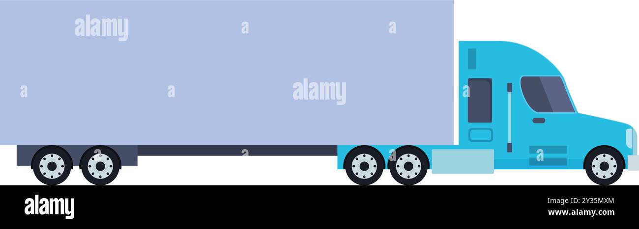 Blue semi trailer truck transporting cargo is depicted in a side view ...