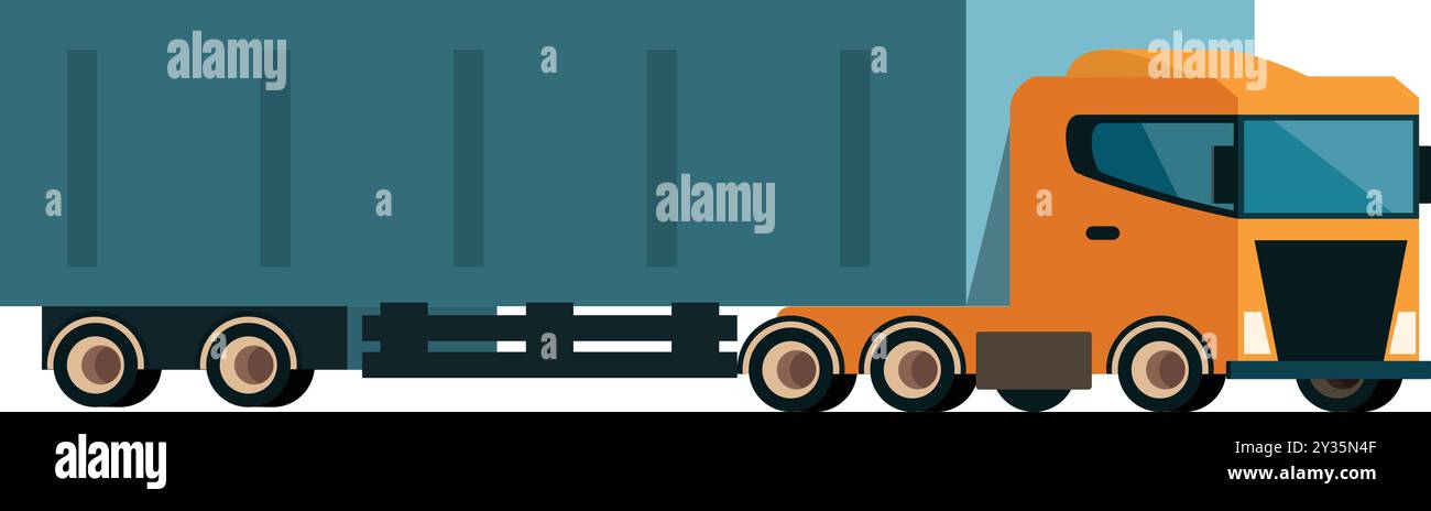 Orange semi trailer truck transporting cargo container isolated on ...