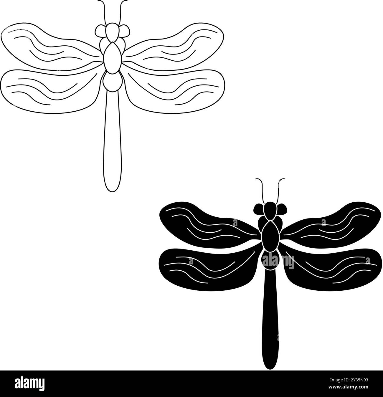 dragonfly Vector. Isolated object on white background. Silhouette flat illustration. Line art ...