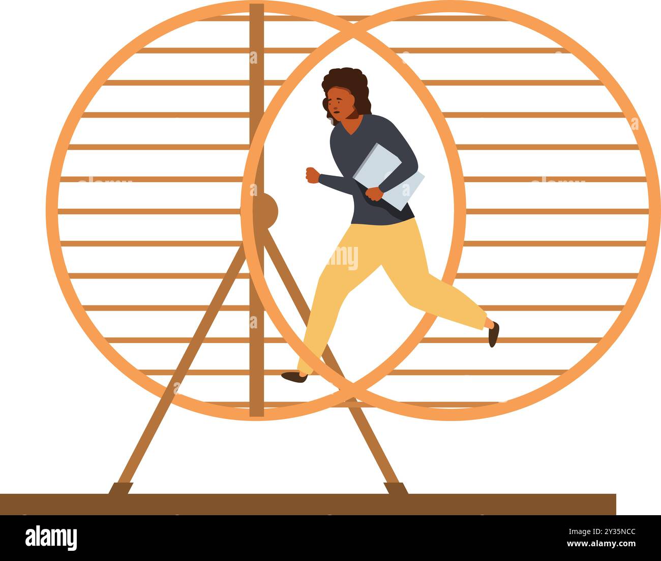 Businesswoman is running in a hamster wheel, representing the ...
