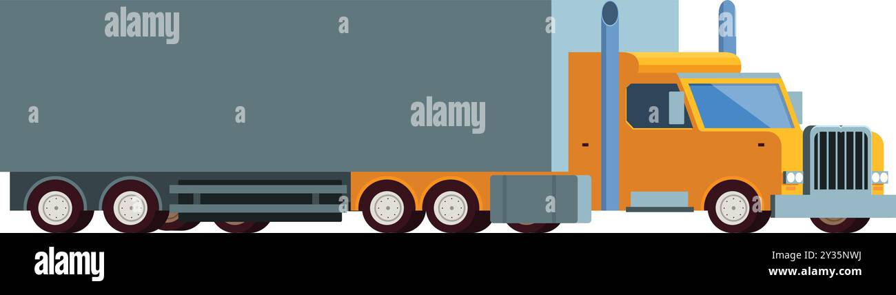 This illustration shows a big cargo truck transporting goods over long ...