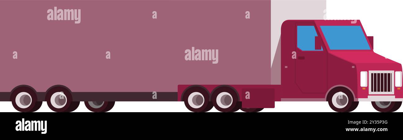 Big rig semi trailer truck is transporting cargo in a shipping ...