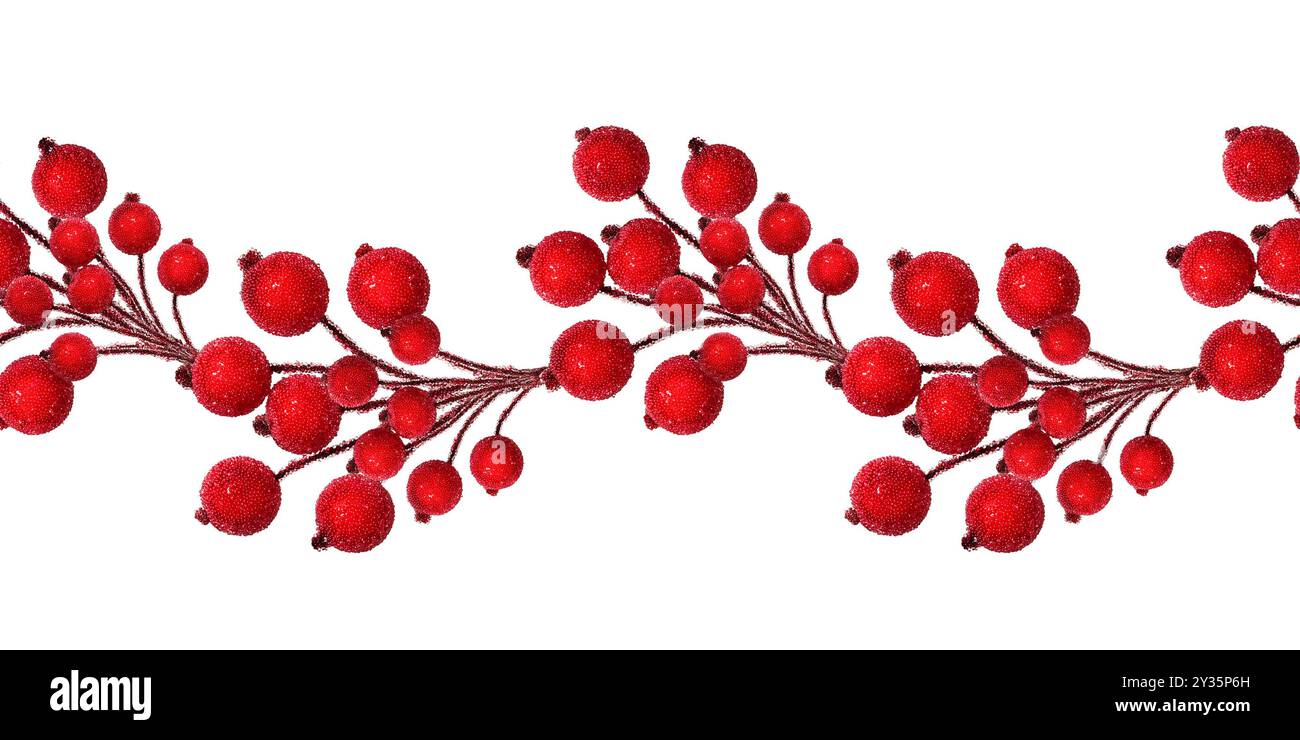 Seamless pattern. Festive garland of artificial red berries isolated on ...