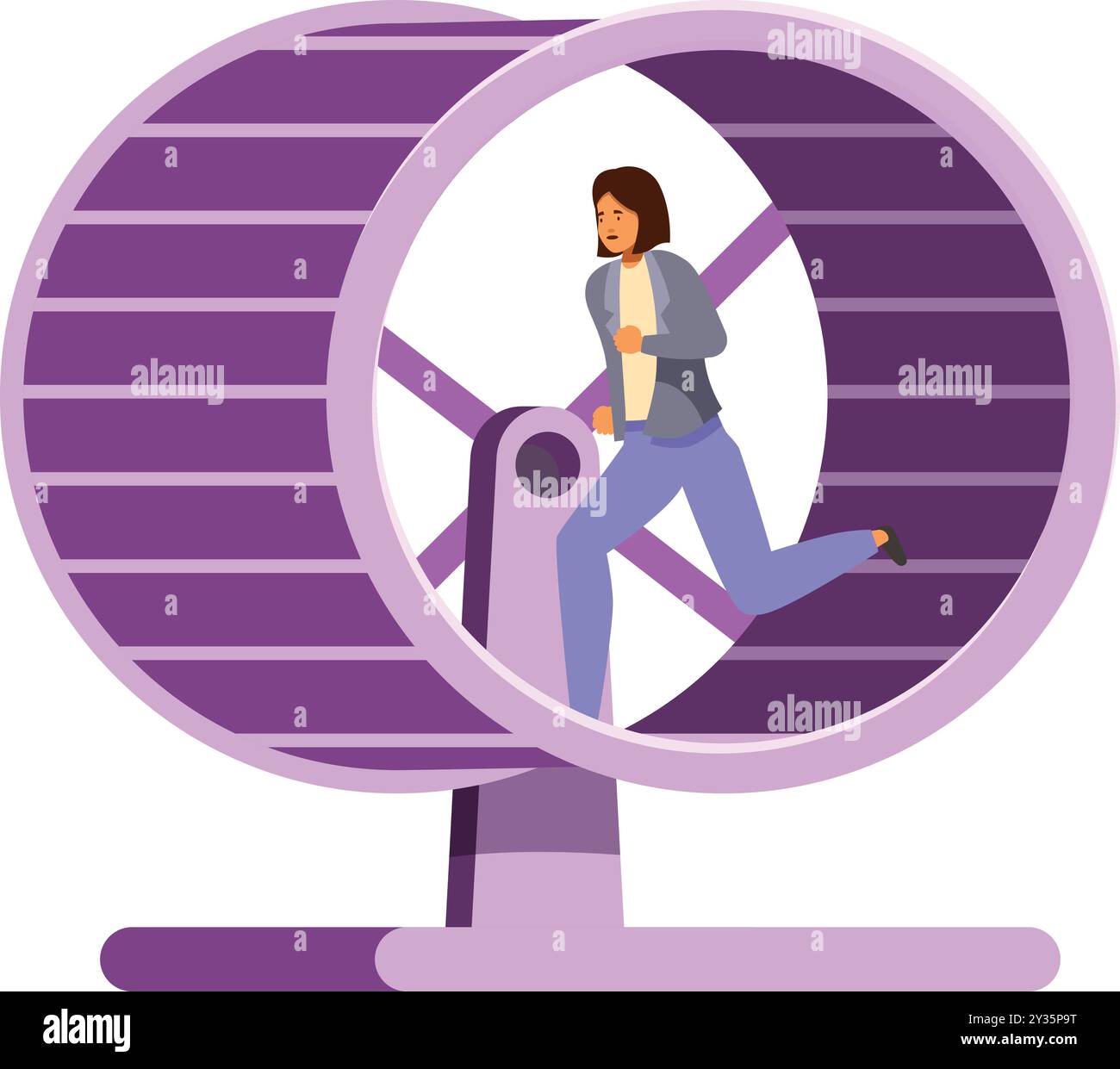 Businesswoman is running in a hamster wheel, representing the feeling ...