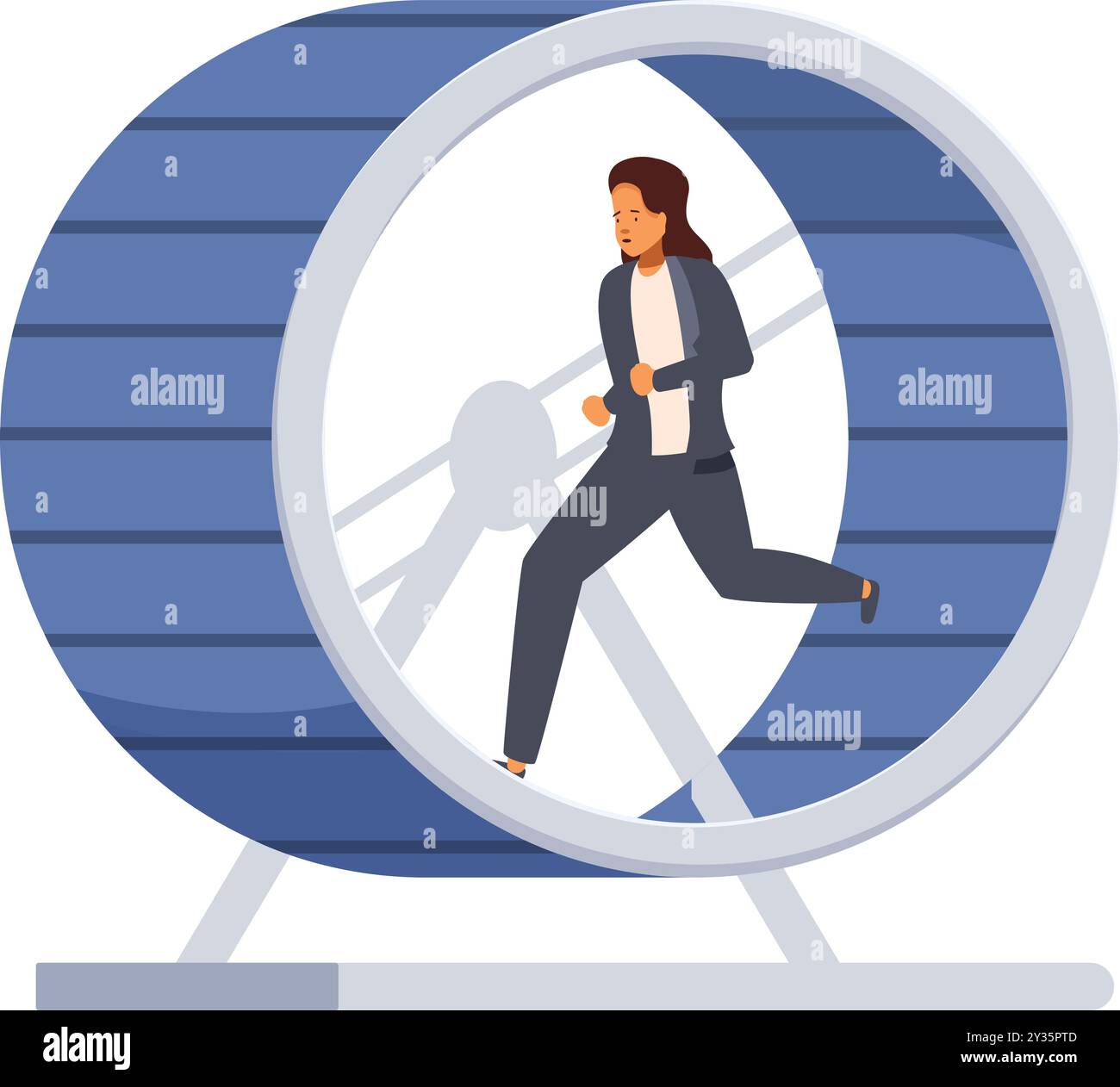Businesswoman is running in a hamster wheel, representing the ...