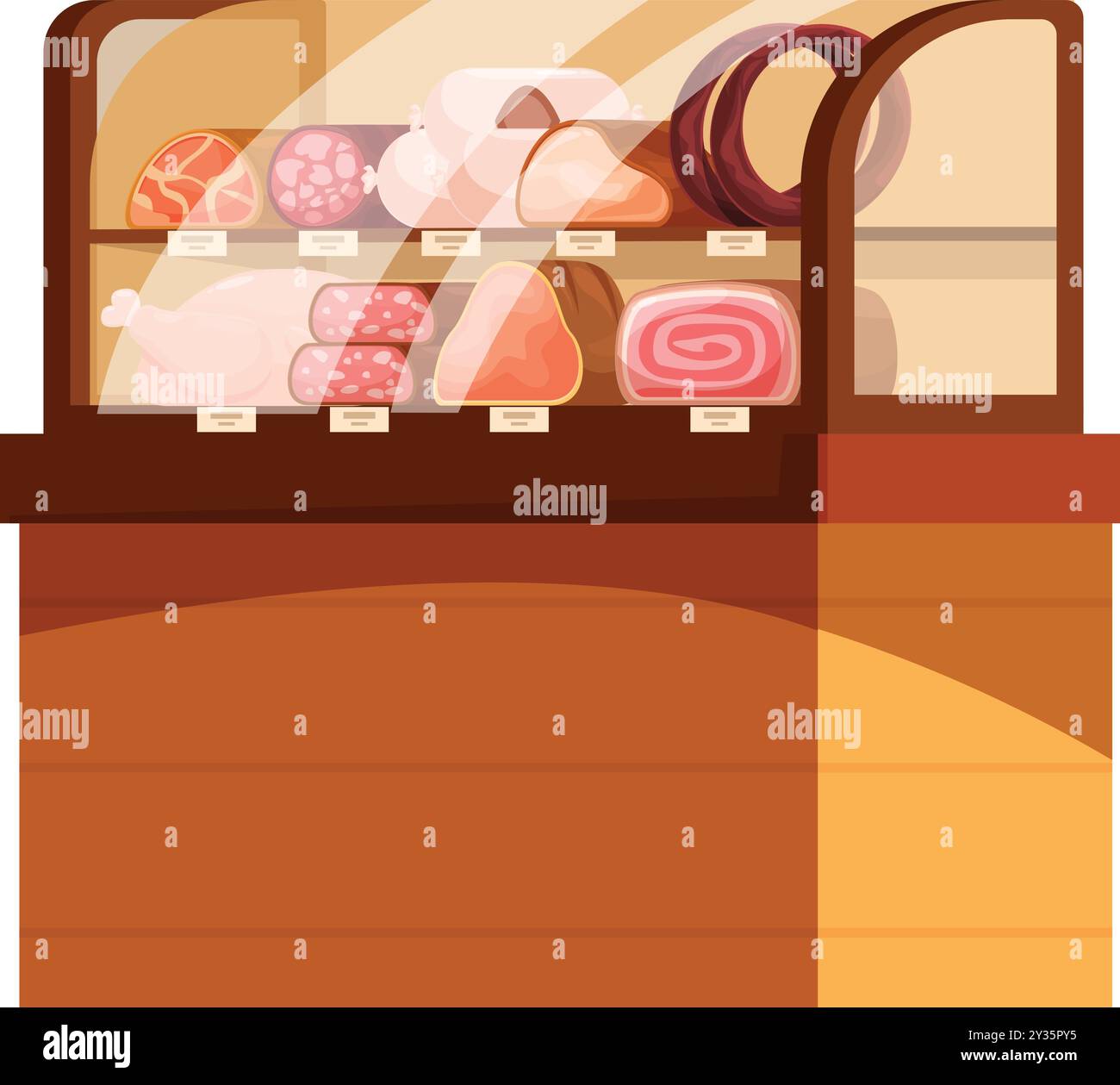 Butcher shop display case is showcasing a variety of fresh meat products, including chicken ...