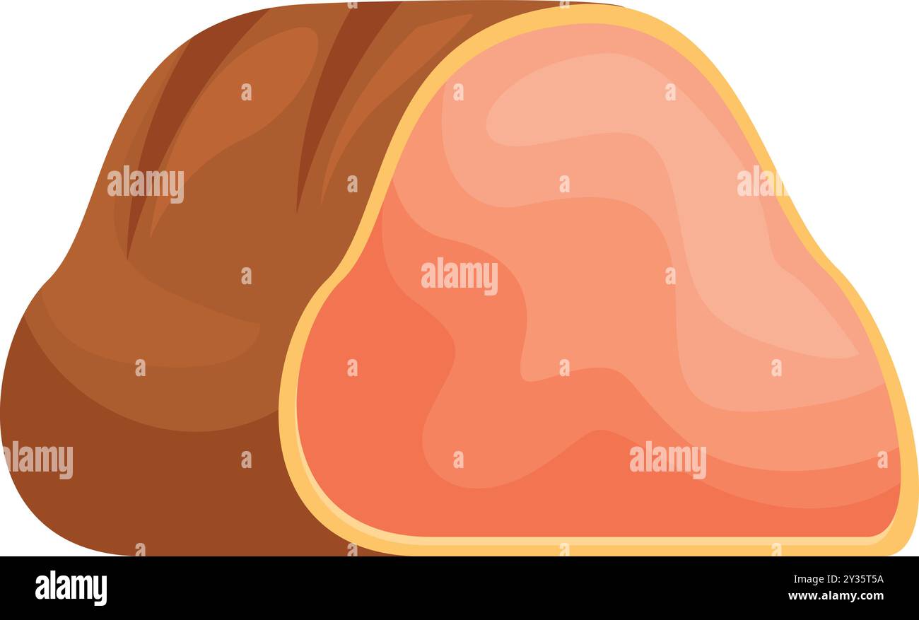 Cartoon icon of a big piece of ham with fat, showing its juicy texture ...