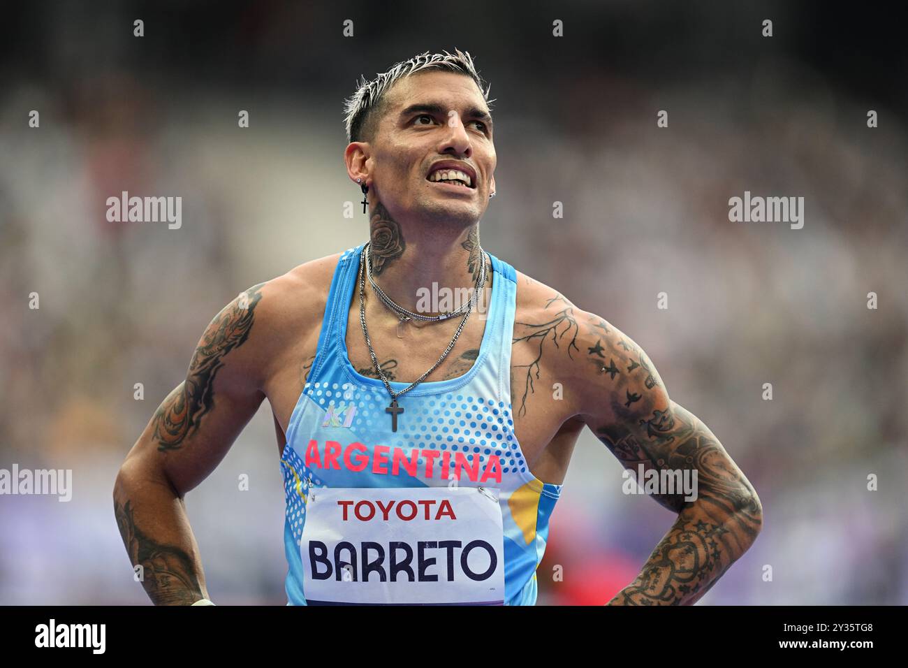 Hernan Barreto of Argentina competing in the men’s 200m T35 final at the Paris 2024 Summer ...