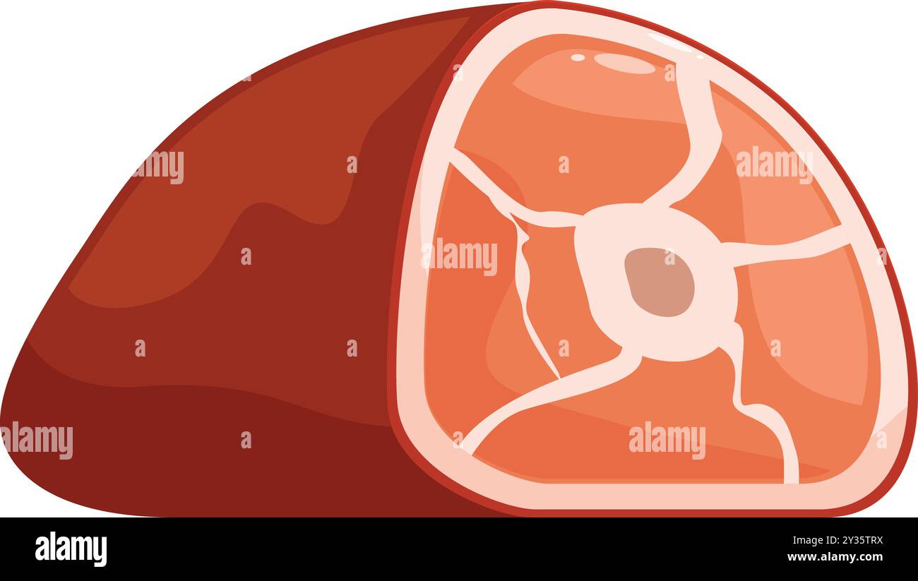 Cartoon style illustration of a smoked gammon joint with a bone showing ...