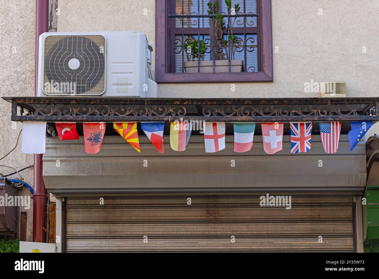 International Flags String in Front of Shop World Travel Agency Stock ...