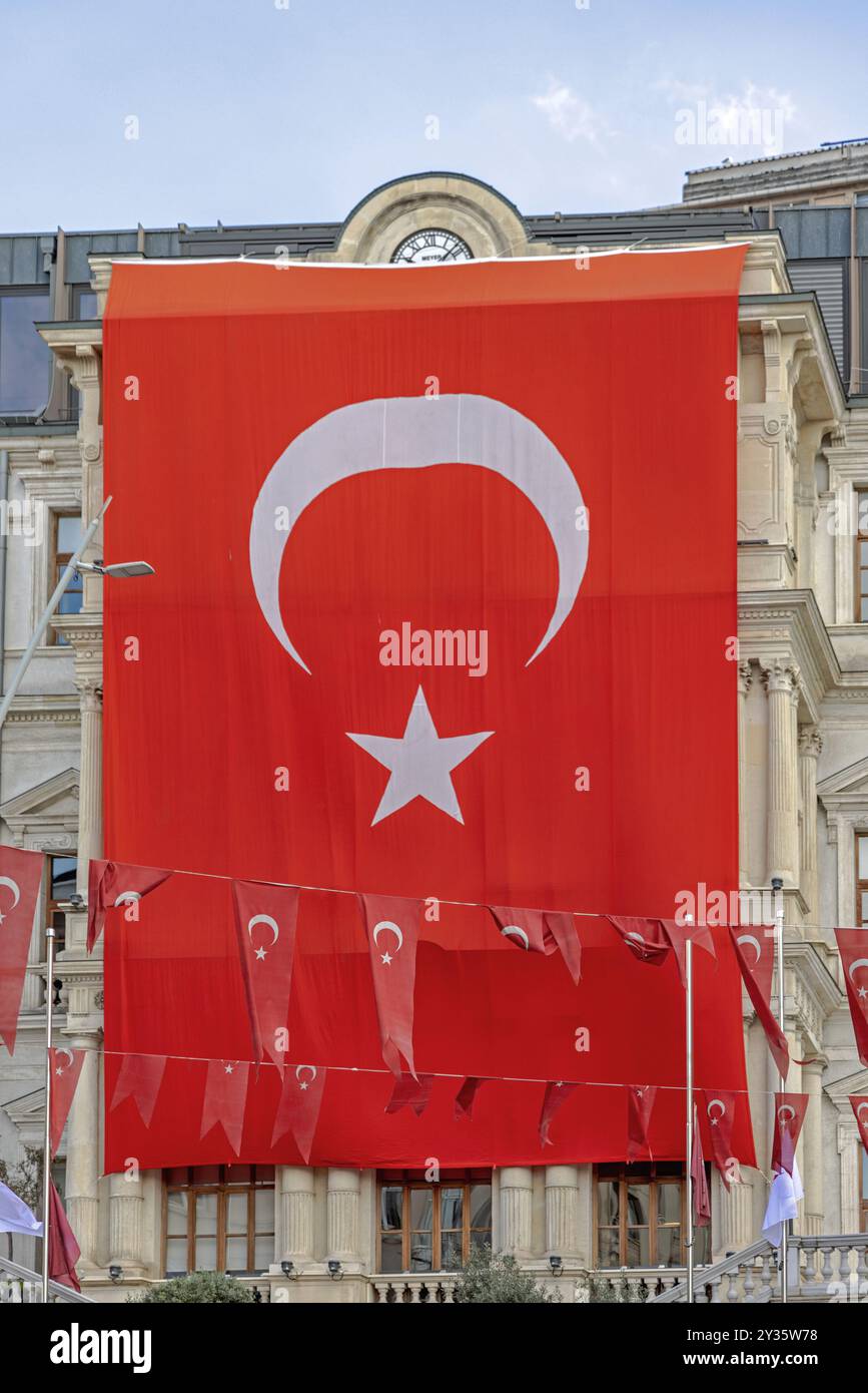 Very Large Turkish Flag Hanging Over Building in City Centre Stock ...