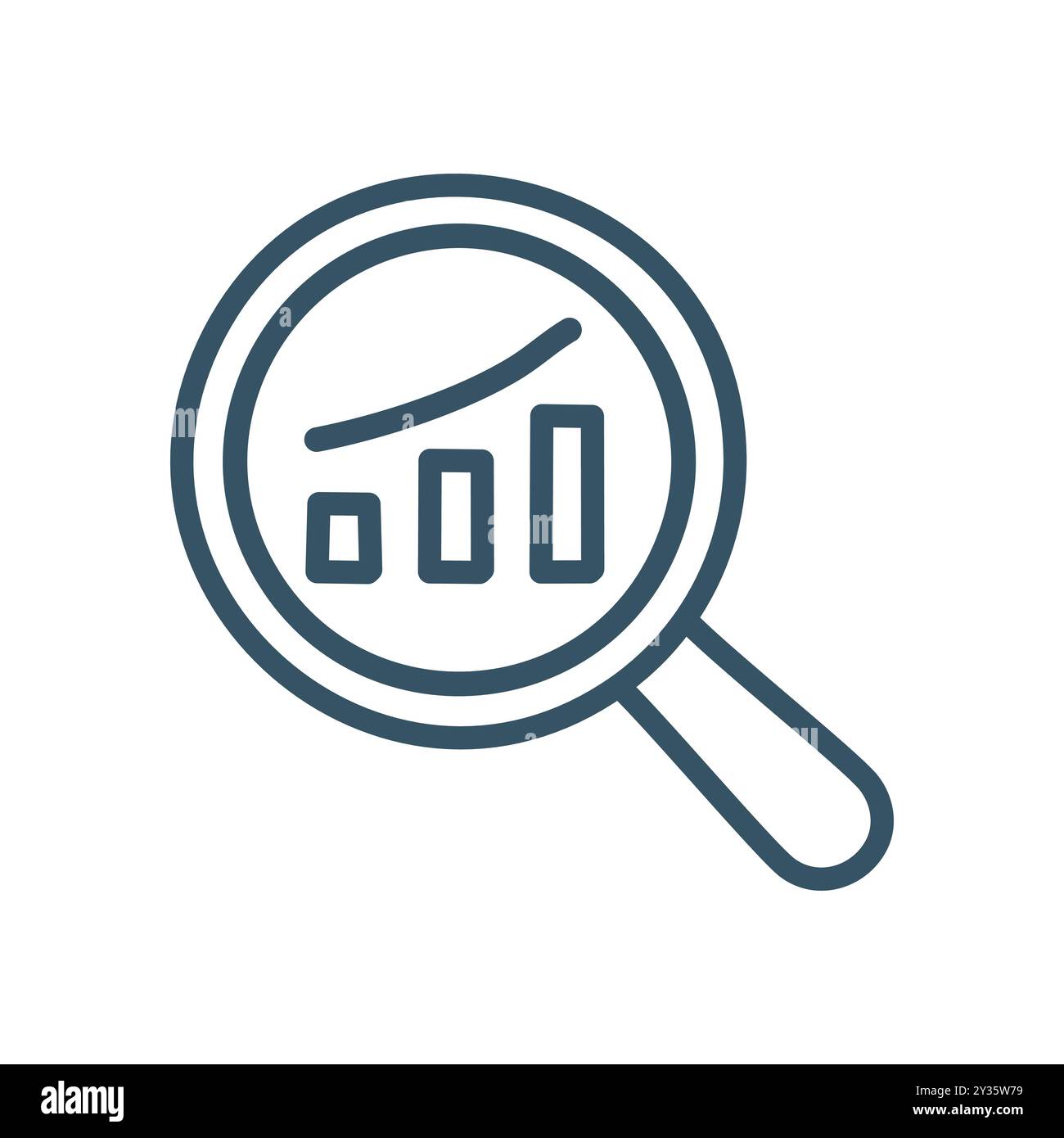 Magnifying glass graph. Magnifying glass focused on upward trend graph, symbolizing data ...